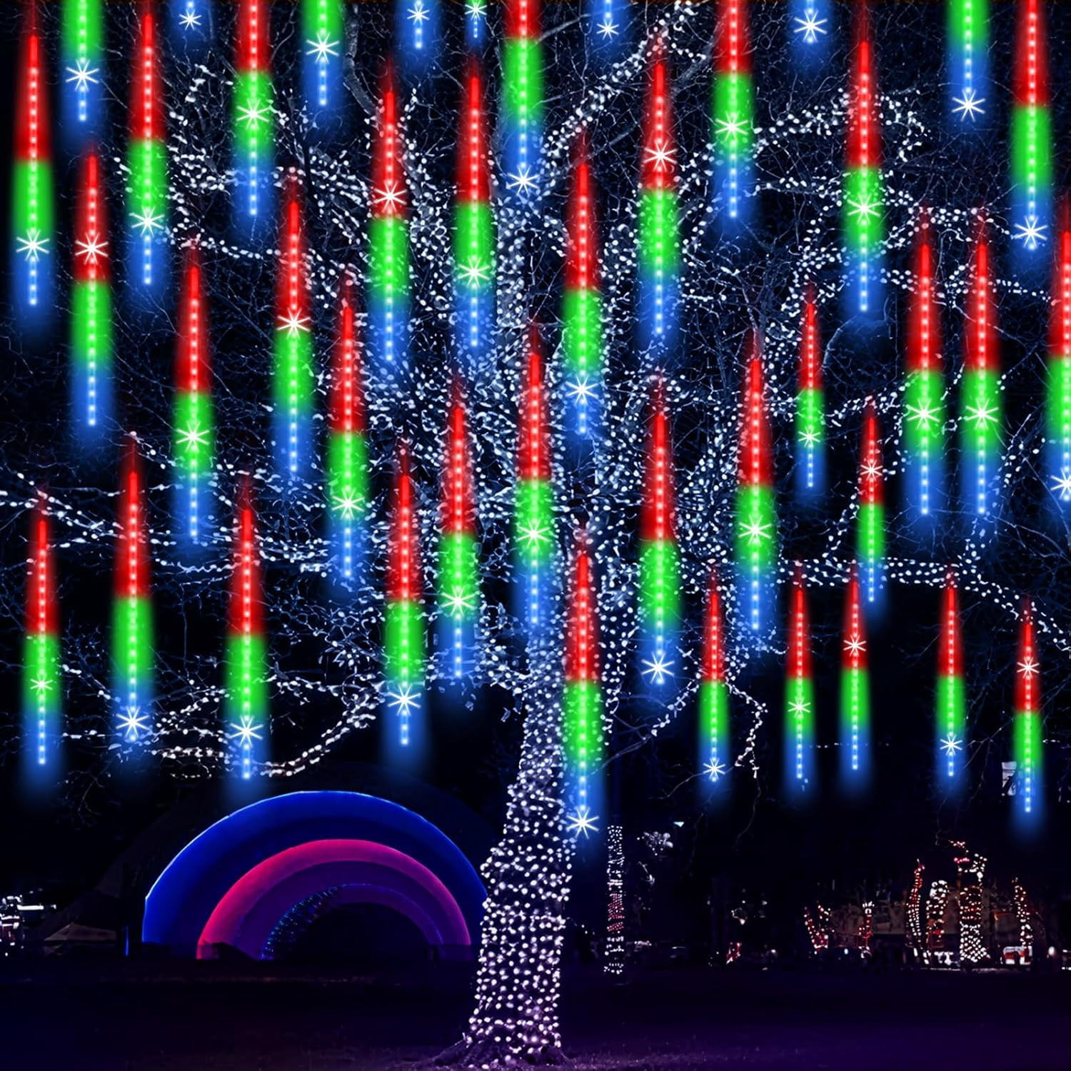 Meteor Shower Lights UL 1080 LEDs 20 Tubes Falling Rain Drop Christmas ...