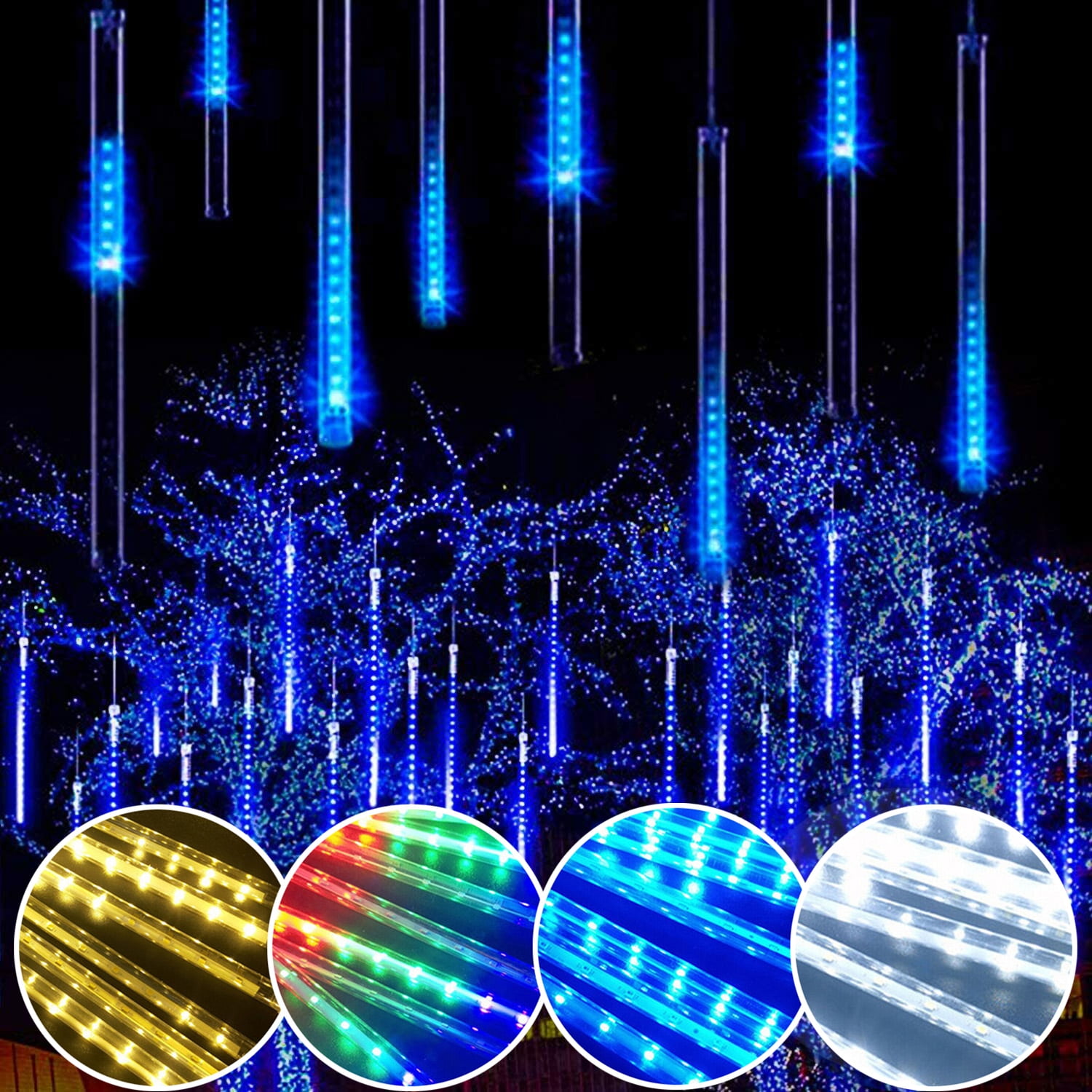 Meteor Shower Rain Lights, 8 Tubes 11.8 Inch 192 LEDs Falling Rain ...