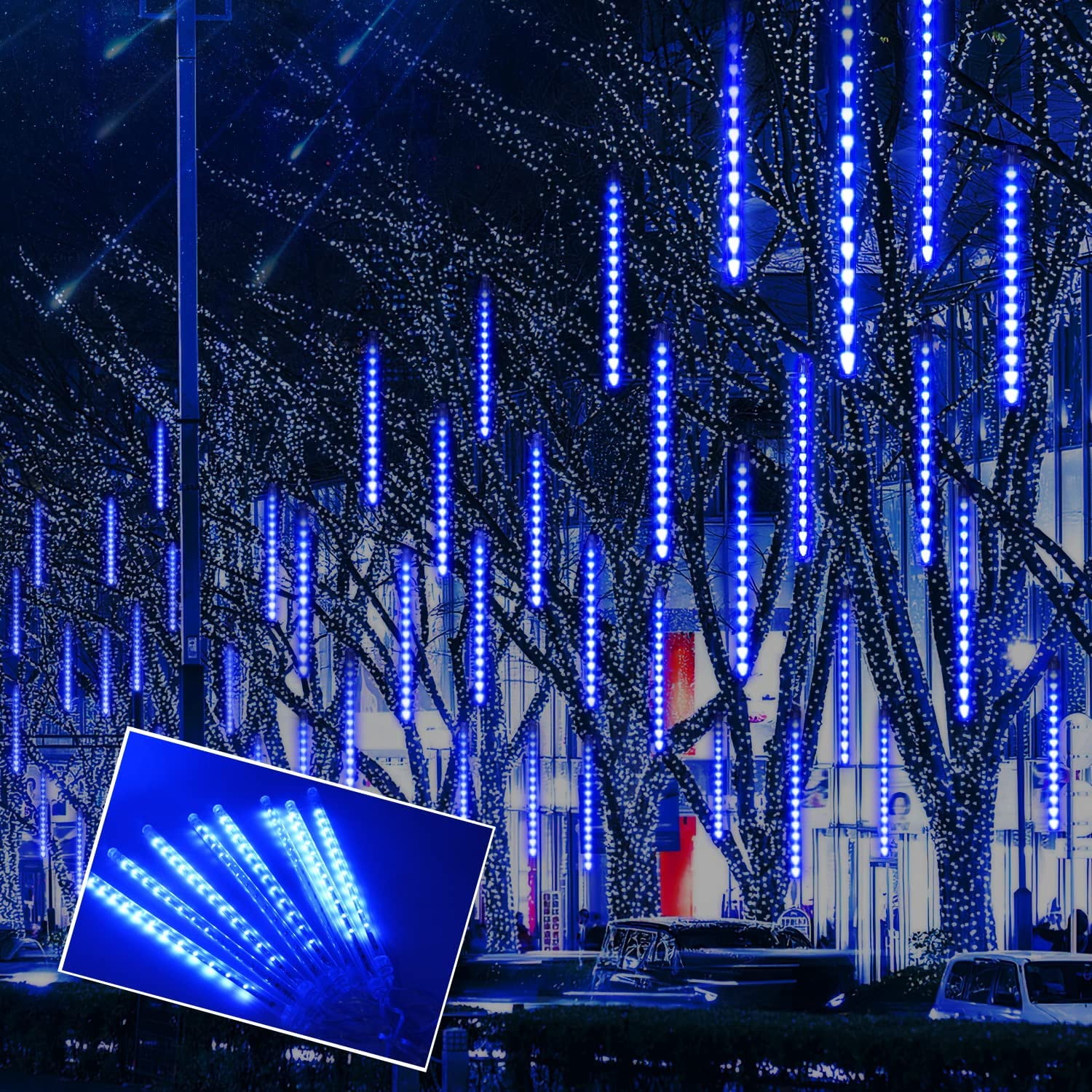 Meteor Shower Rain Lights, 8 Tubes 192 LED Falling Rain Lights ...