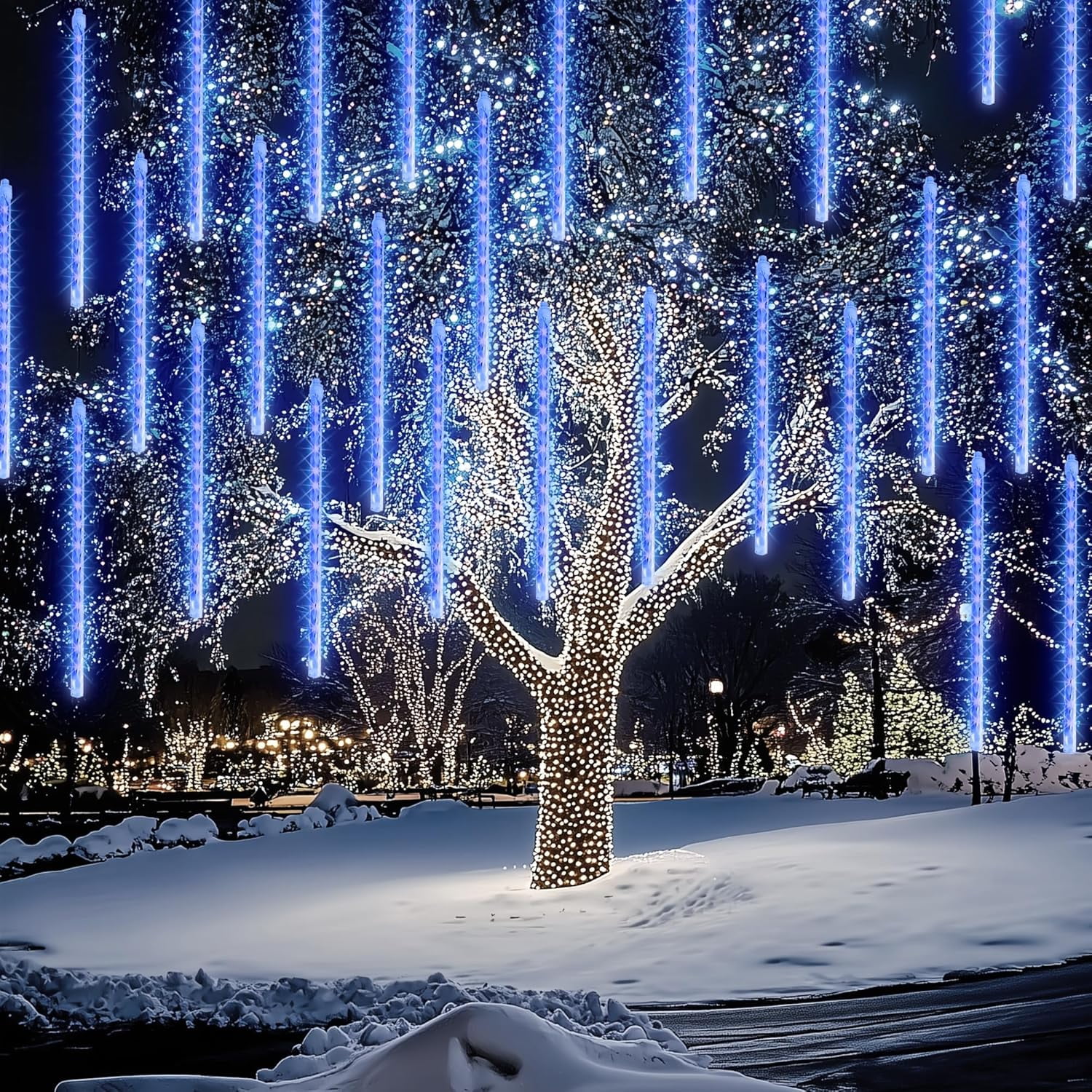 Meteor Shower Rain Lights, 864 LED Christmas Icicle Snow Falling Lights ...