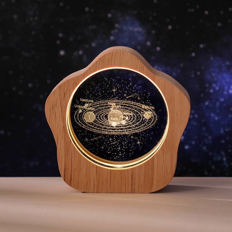 Meteor Solar System Crystal Ball with Wooden Light Base, 3D Laser ...