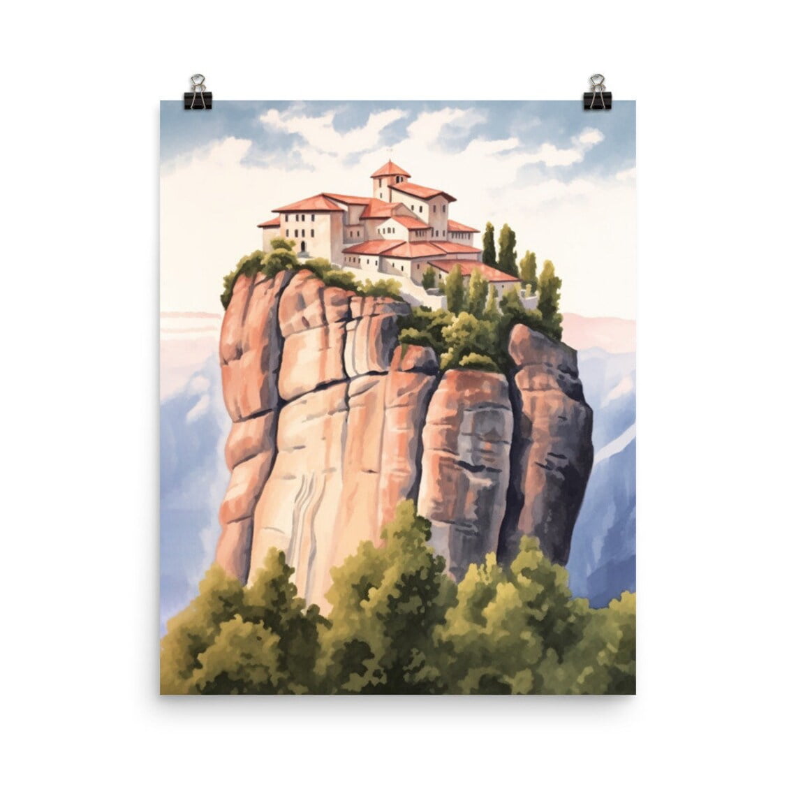 Meteora Monastery Print, Greece Mountain Wall Art, European Landscape ...