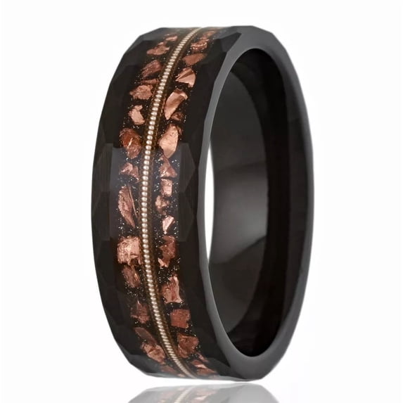 Meteorite Guitar String Wedding Band Ring for Men Black Tungsten ...