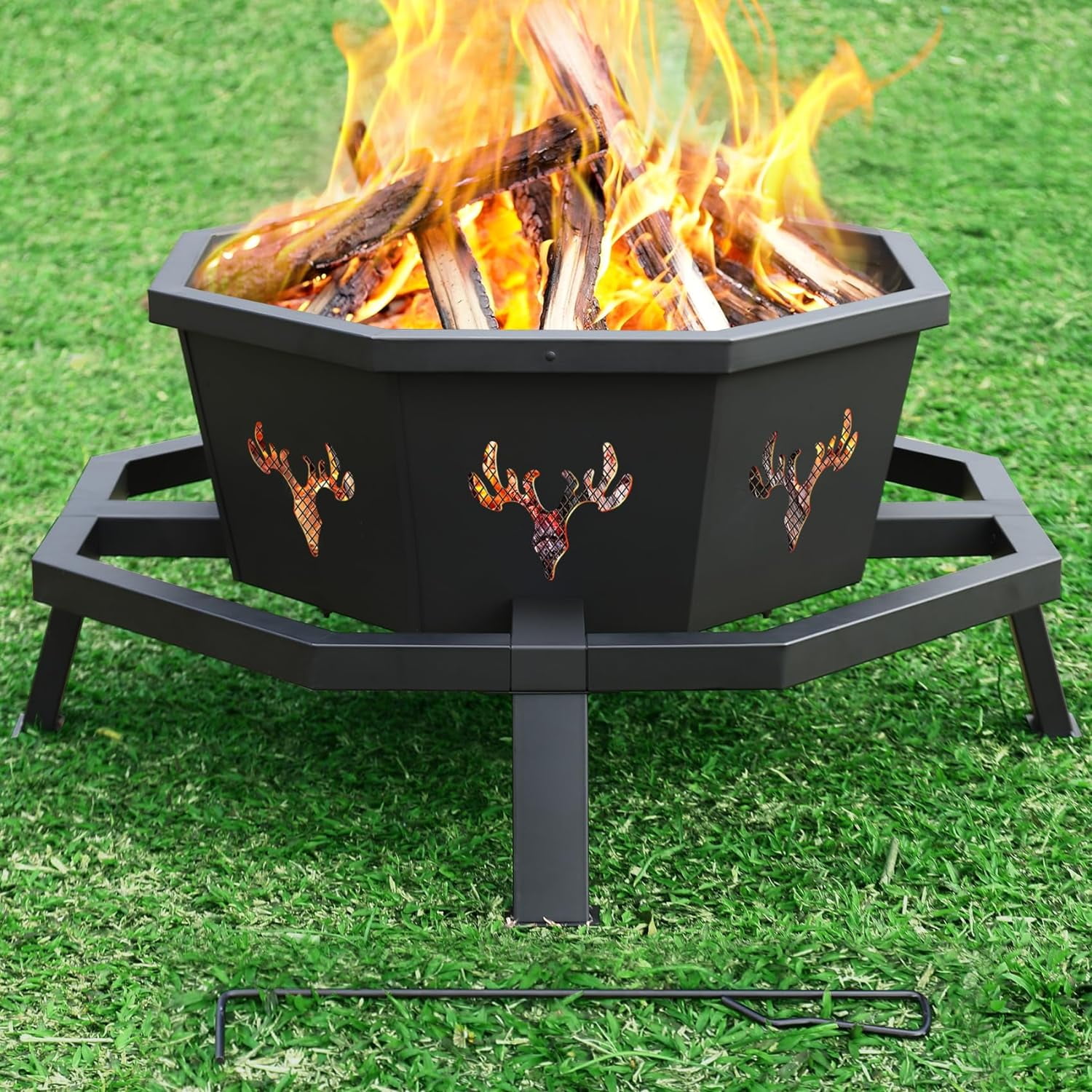 Meteorleg 35 Inch Octagonal Fire Pit,Outdoor Fire Pit,Wood Burning ...