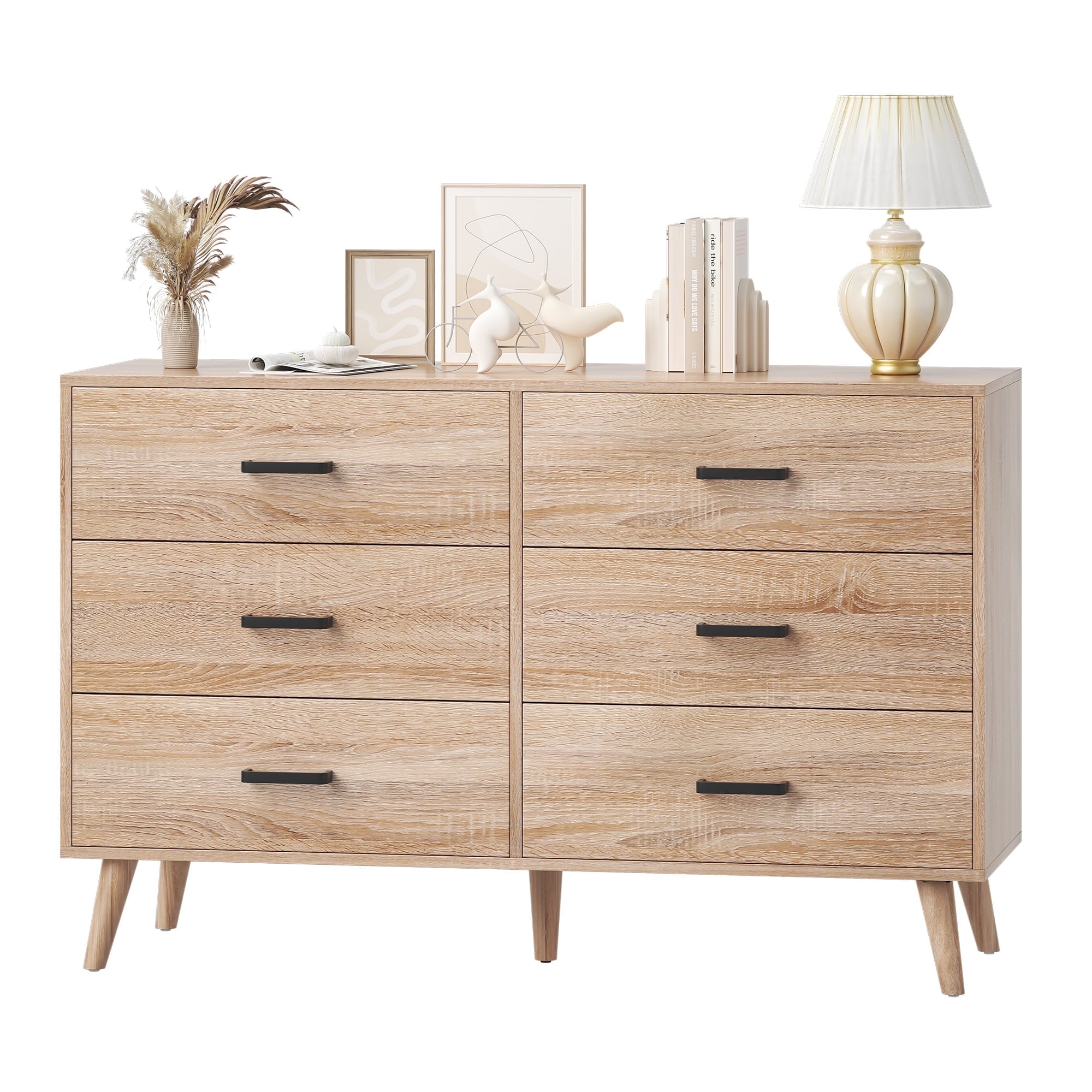 Meteorleg Modern 6 Drawer Dresser, Black Oak, Wide Drawers, Metal ...