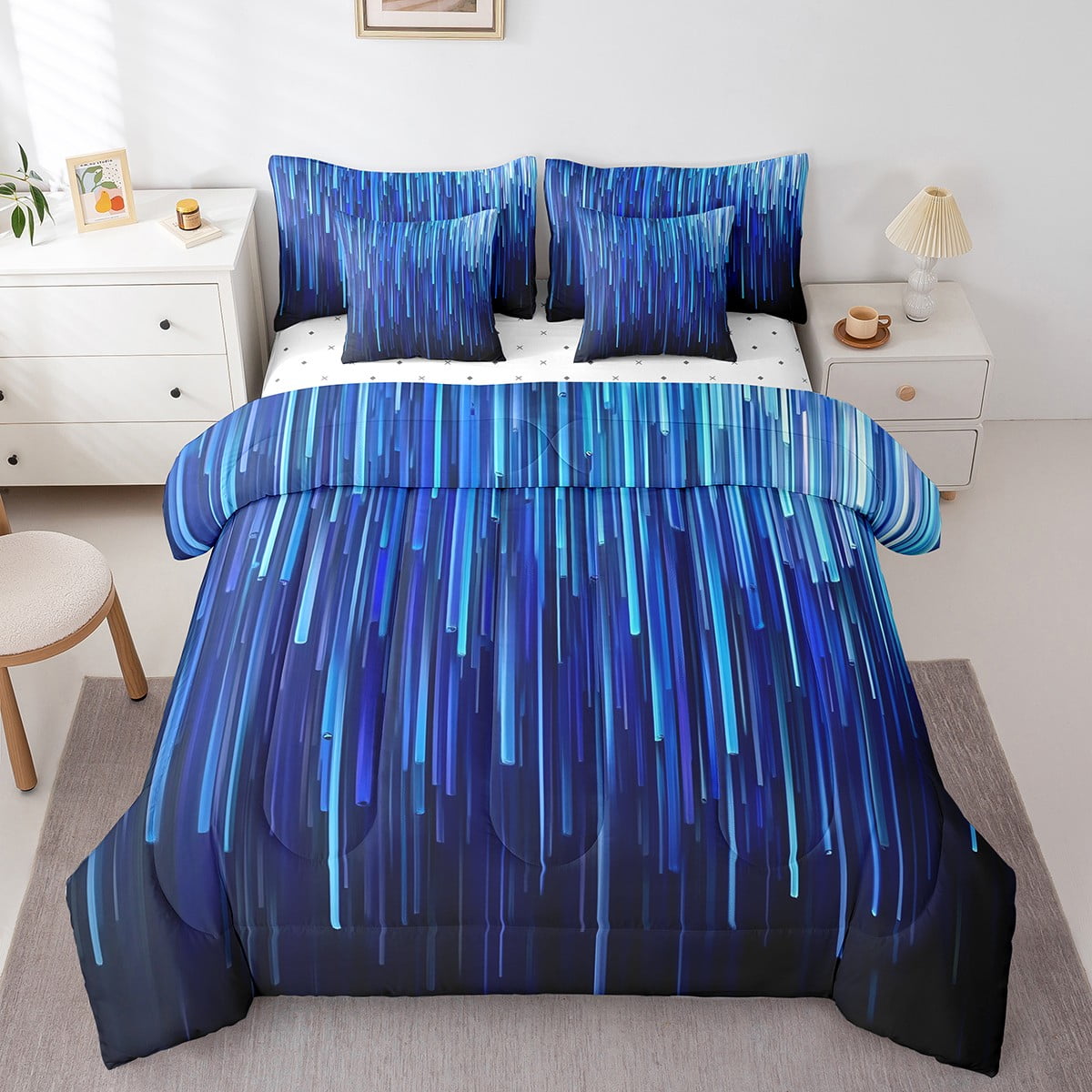 Meteors Bedding Sets 7 Piece Fantastic Blue Glittering Star Decor King ...