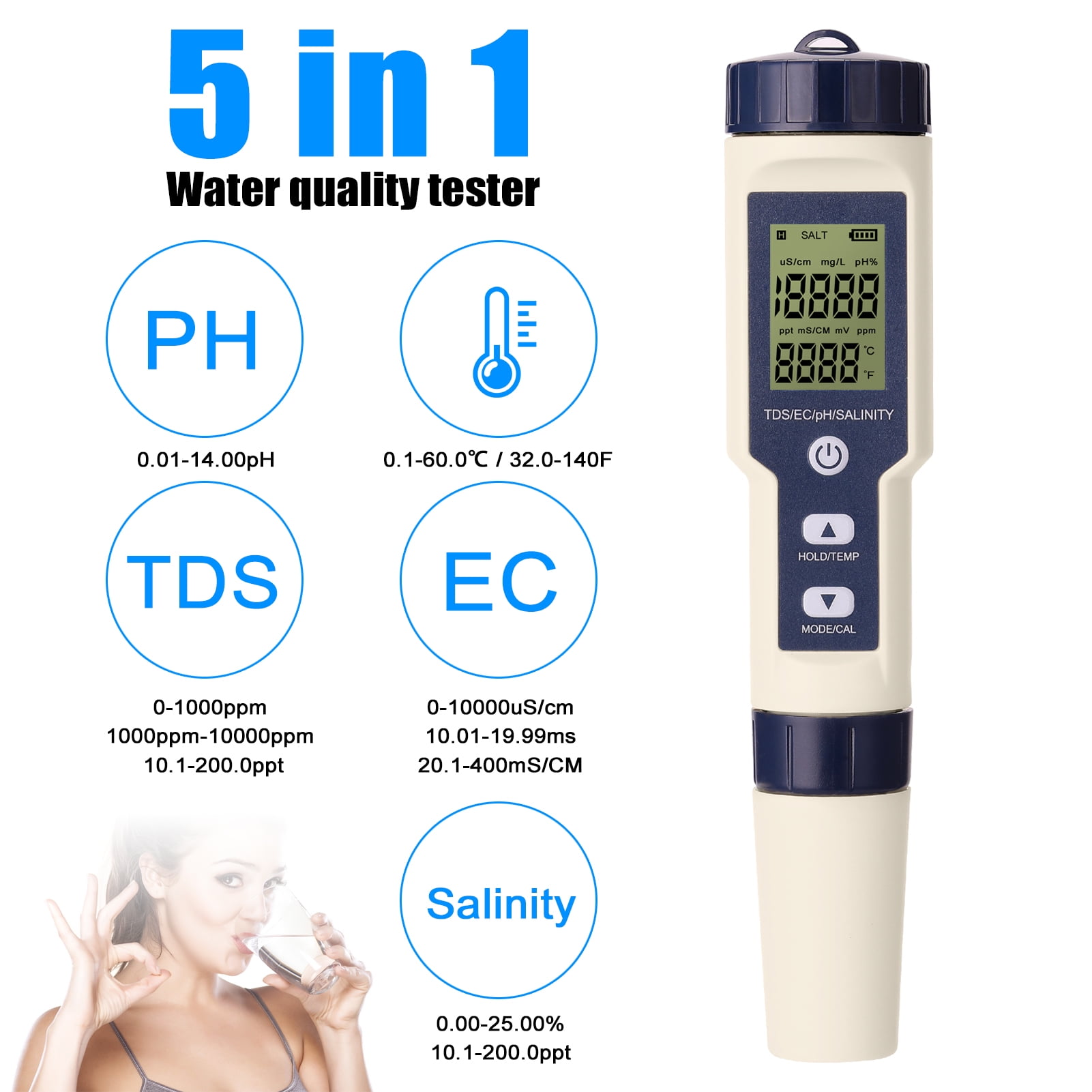,Meter Ph/ec//salinity/thermometer Tester Combo Ph/ec/salinity ...