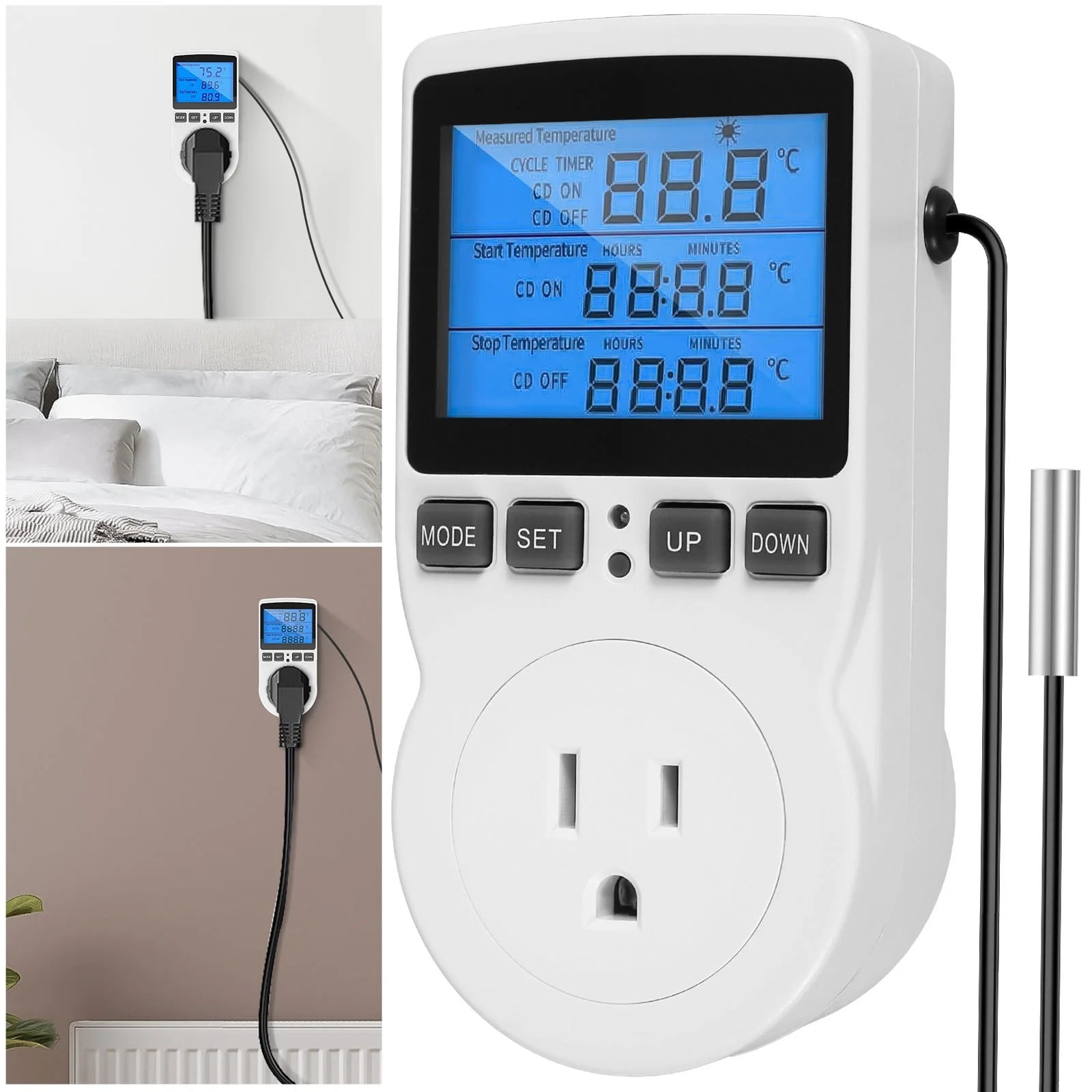 Metering Socket, 1800W Digital Temperature Controller with White Lcd ...