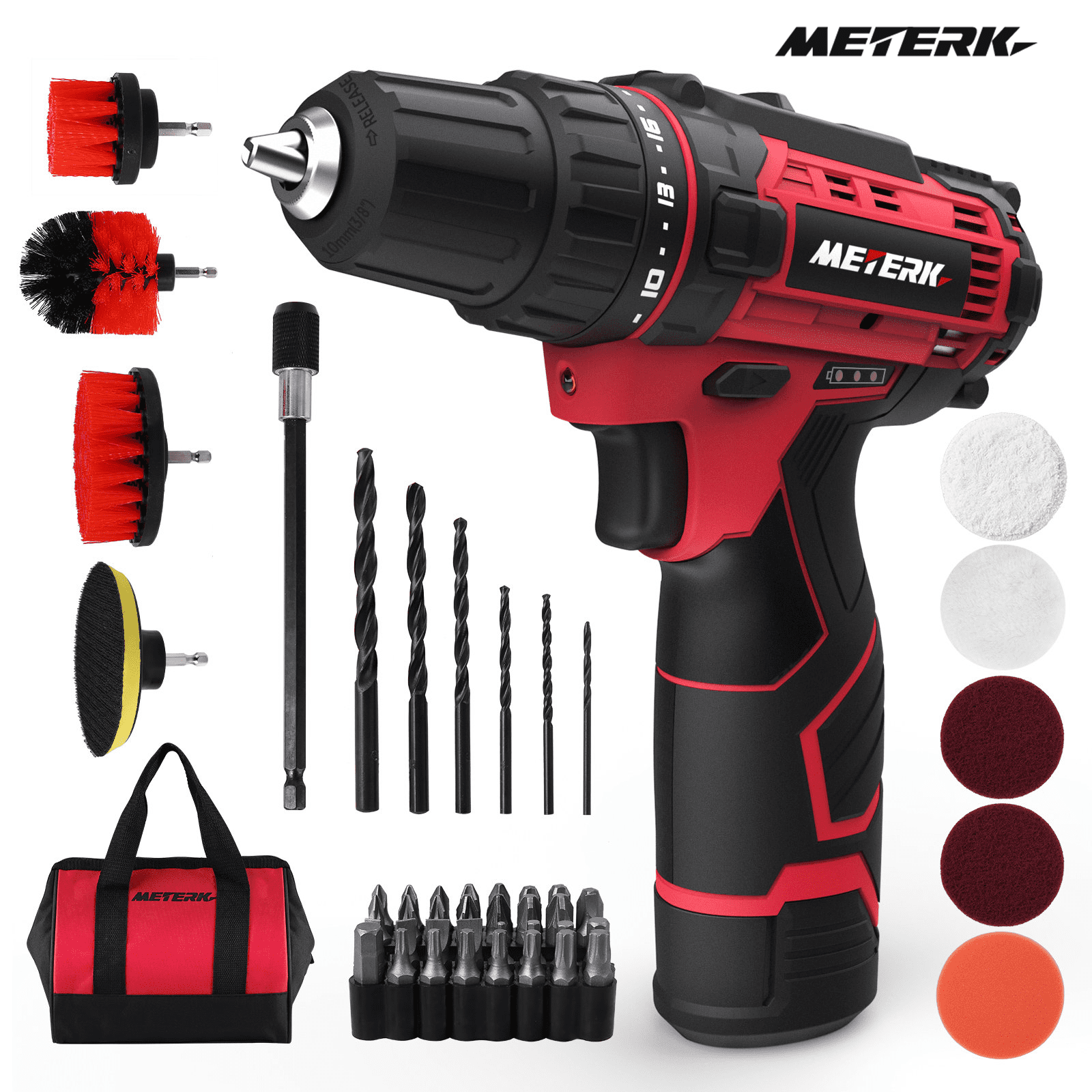 Meterk Cordless Drill Driver Kit, 12V Impact Drill Set, 50PCS Drill Set ...