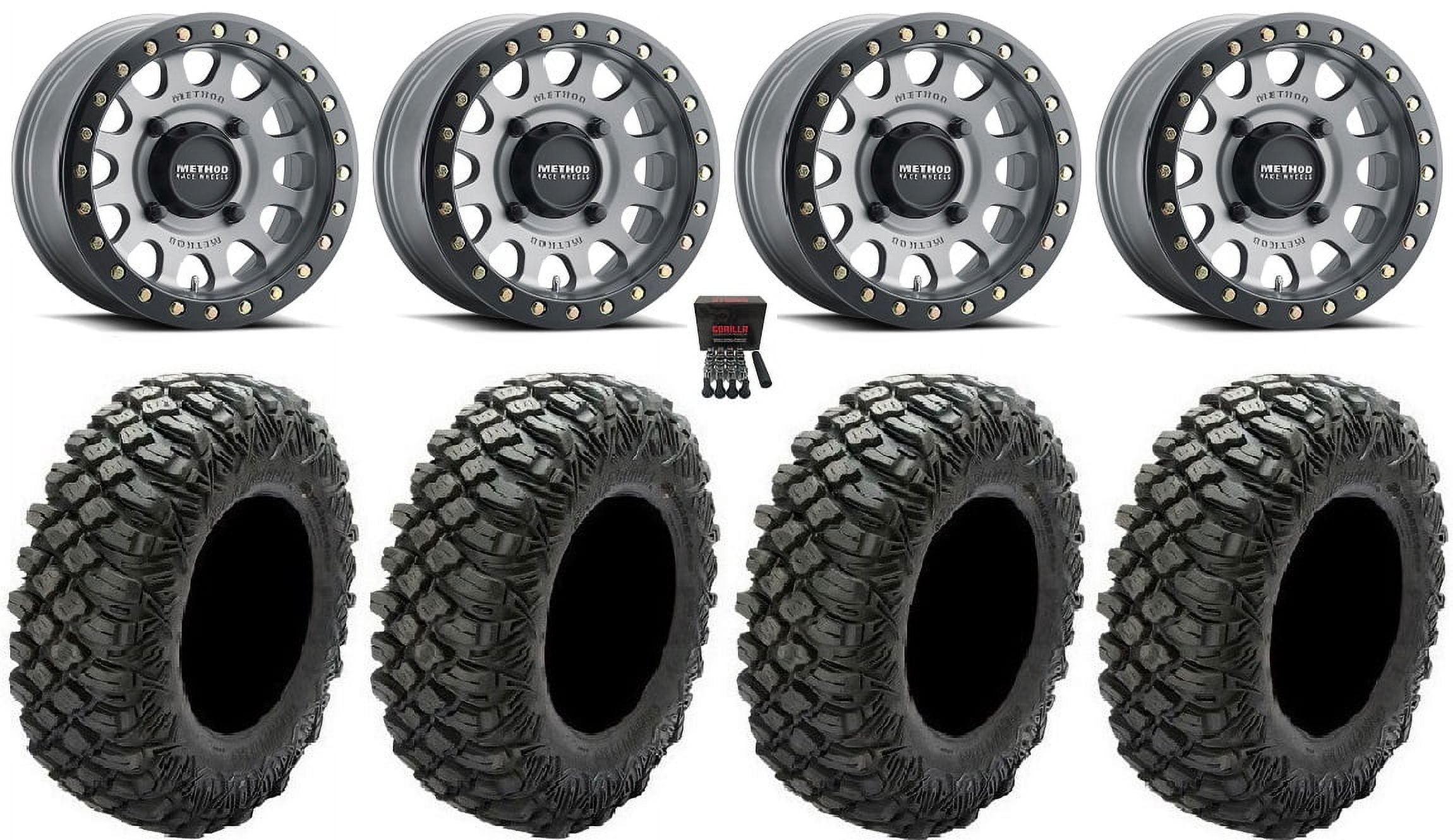 Method 401 Bdlk 14" Wheels Titanium 4+3 28" Crawler XR Tires Polaris ...