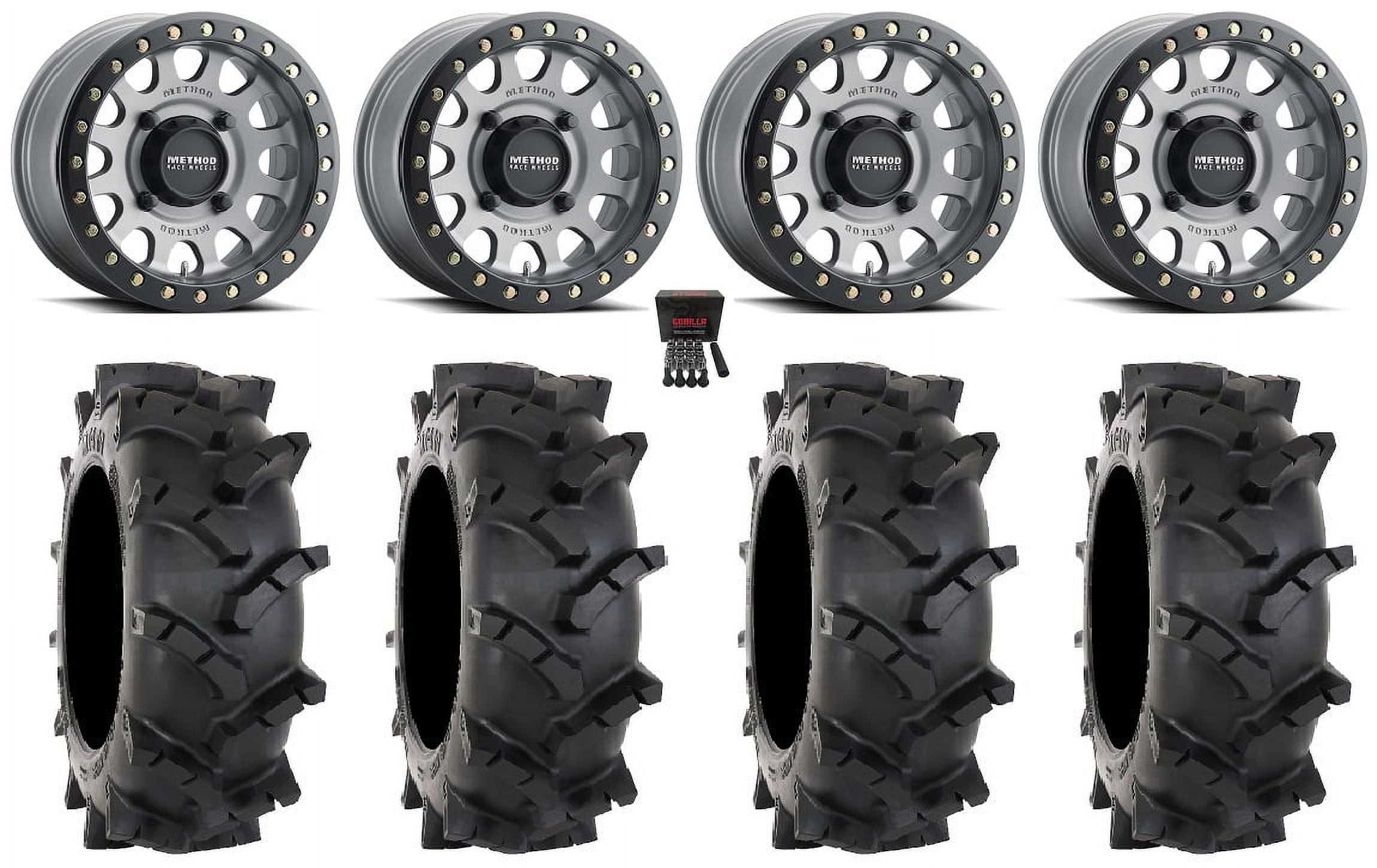 Method 401 Bdlk 14" Wheels Titanium 4+3 30" MT410 Tires Polaris RZR XP ...