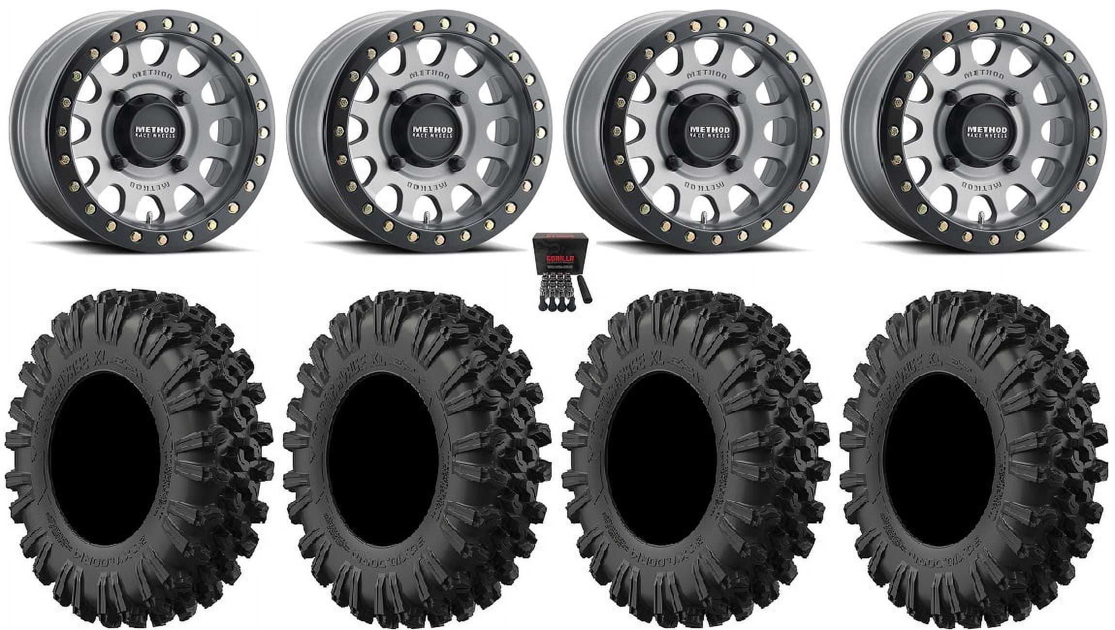Method 401 Bdlk 14" Wheels Titanium 4+3 30" MotoRavage XL Tires Polaris ...