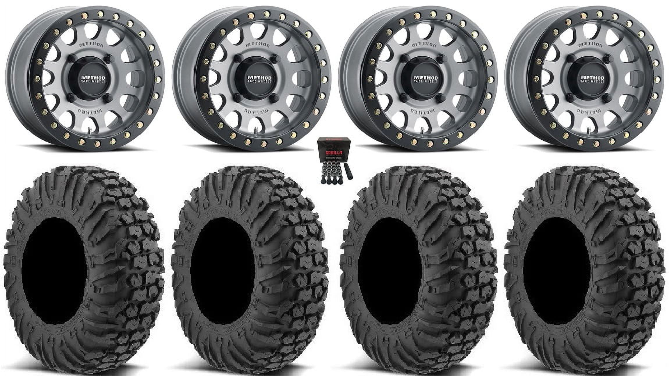 Method 401 Bdlk 14" Wheels Titanium 4+3 30" MotoVator Tires Polaris RZR ...