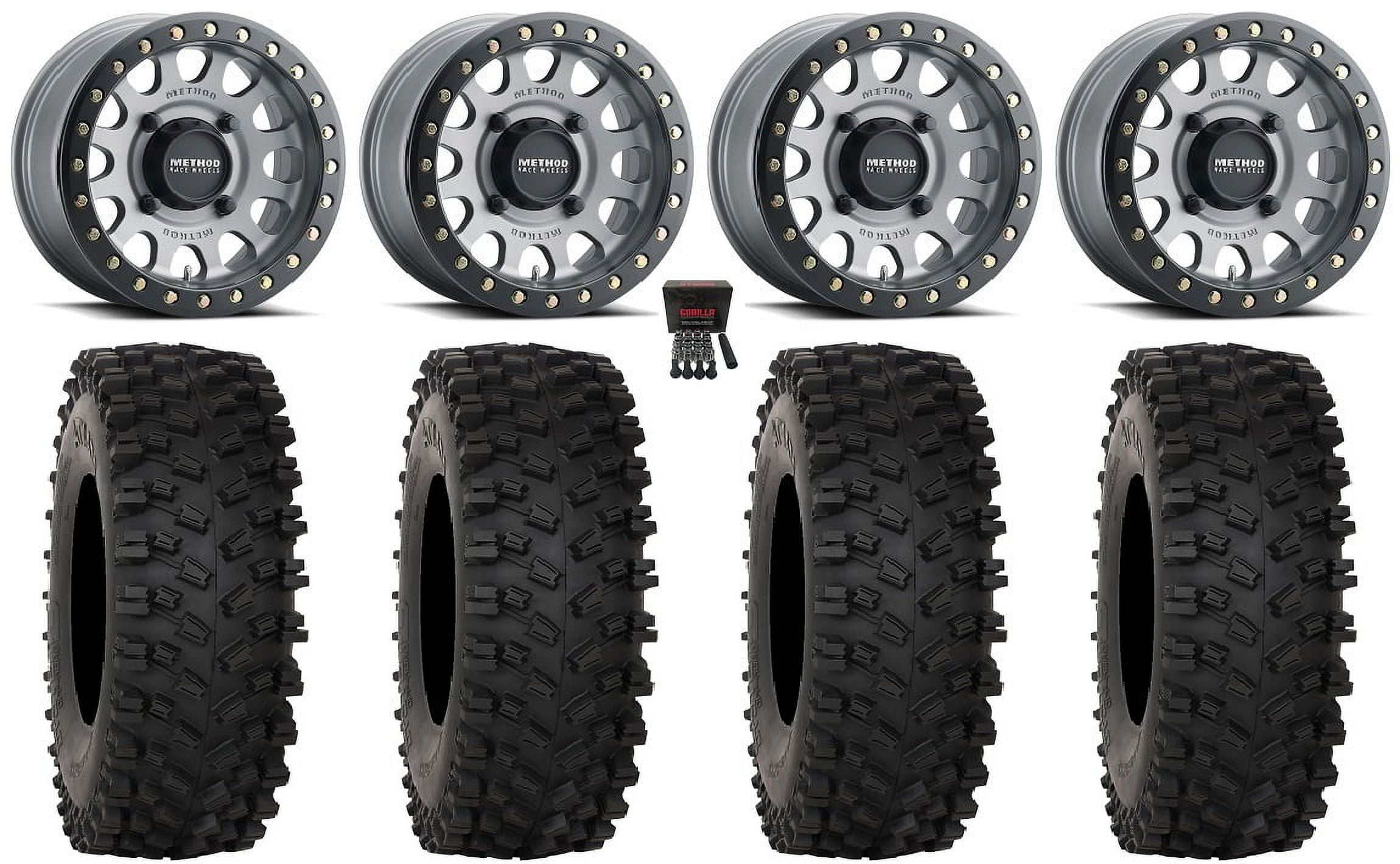 Method 401 Bdlk 14" Wheels Titanium 4+3 32" ATX470 Tires Polaris RZR XP ...