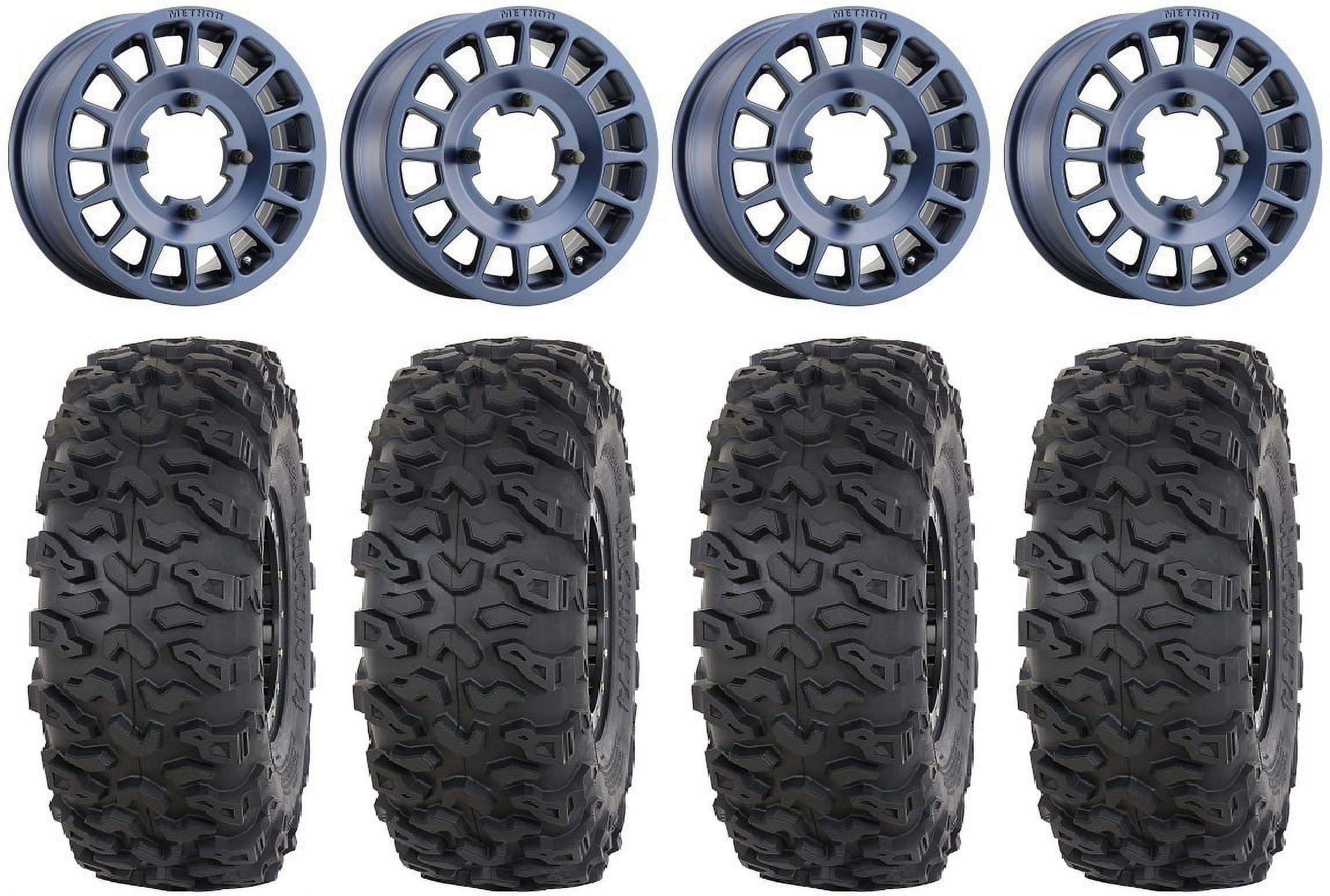 Method 407 14" Wheels Bahia Blue 27" Roctane T4 Tires Polaris RZR XP ...