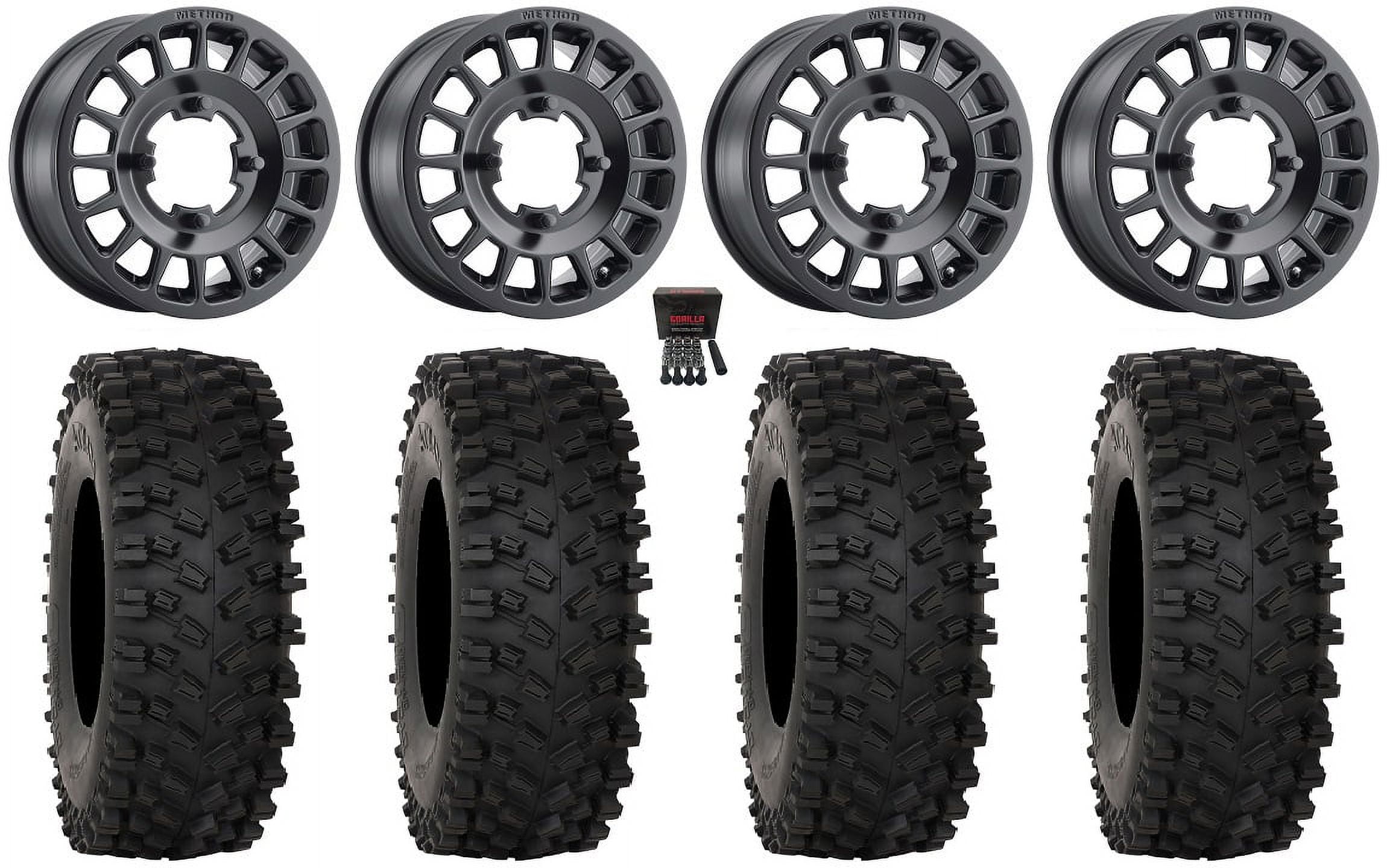 Method 407 14" Wheels Black 30" ATX470 Tires Can-Am Maverick X3 / Honda ...