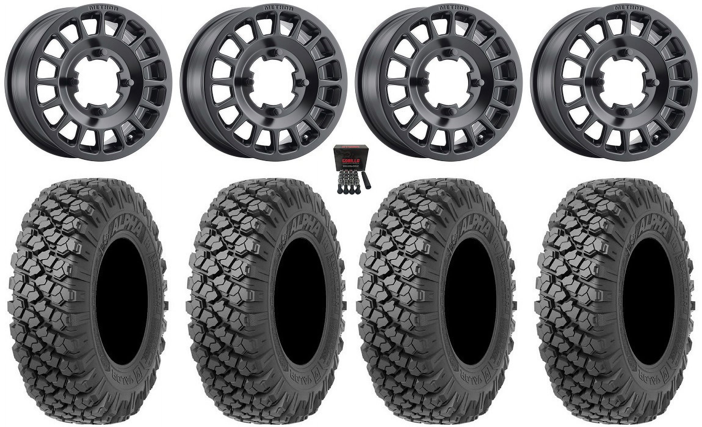Method 407 14" Wheels Black 30" Alpha Tires Can-Am Maverick X3 / Honda ...