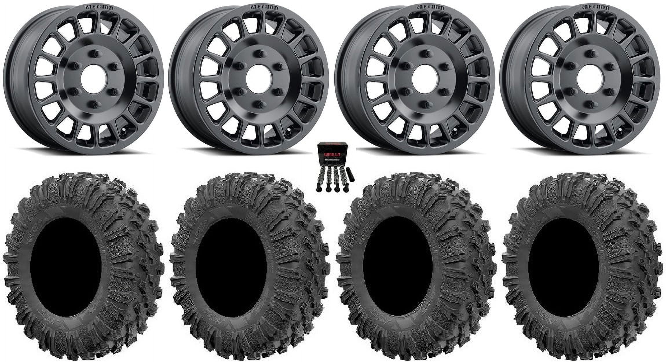Method 407 15" Wheel Black 30" MotoRavage Tires Can-Am Maverick R ...