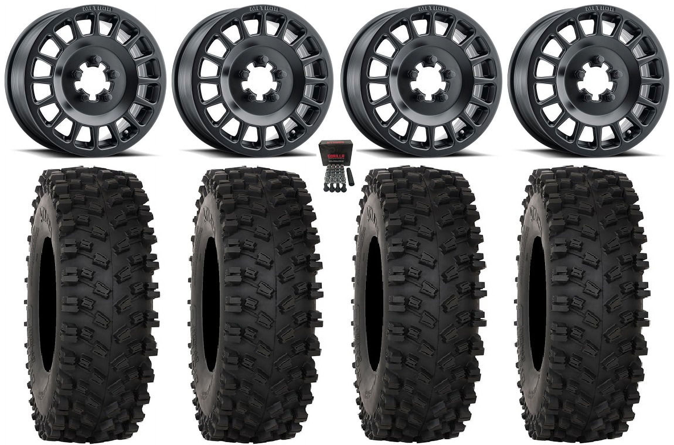 Method 407 15" Wheels Black 33" ATX470 Tires Polaris RZR Turbo R & Pro ...