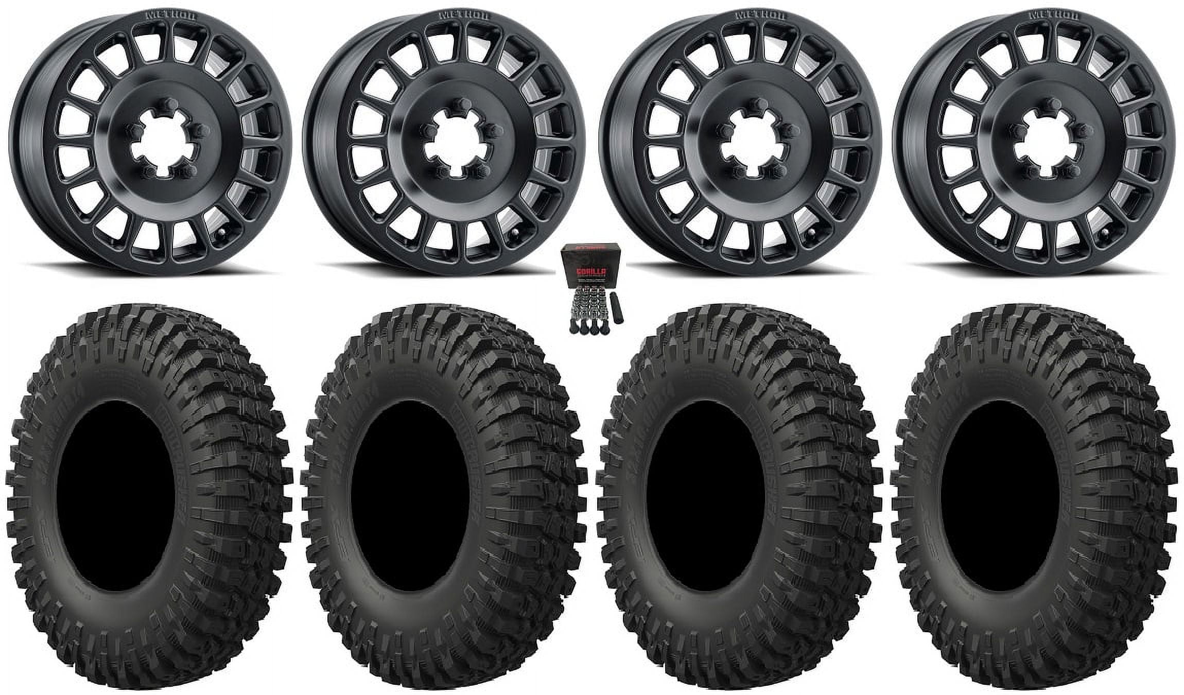 Method 407 15" Wheels Black 33" MotoCrusher Tires Polaris RZR Turbo R ...