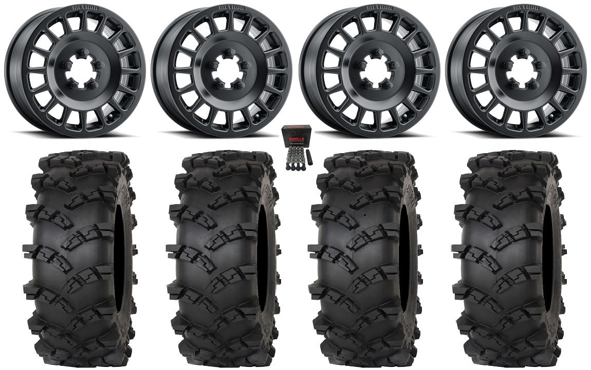 Method 407 15" Wheels Black 33" Outlaw M/T Tires Polaris RZR Turbo R ...