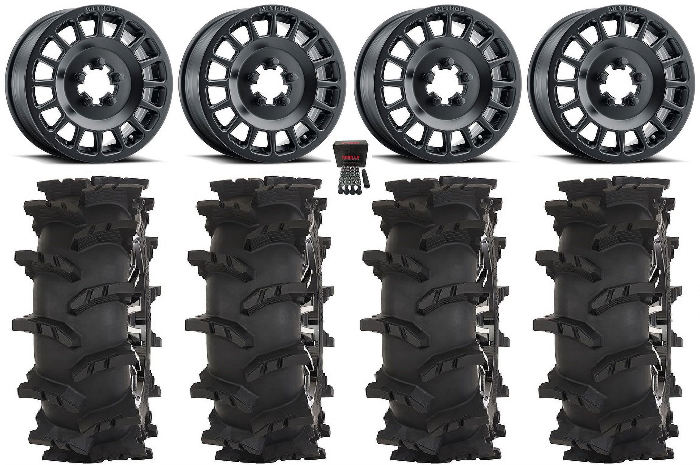 Method 407 15" Wheels Black 33" Outlaw Max Tires Polaris RZR Turbo R ...