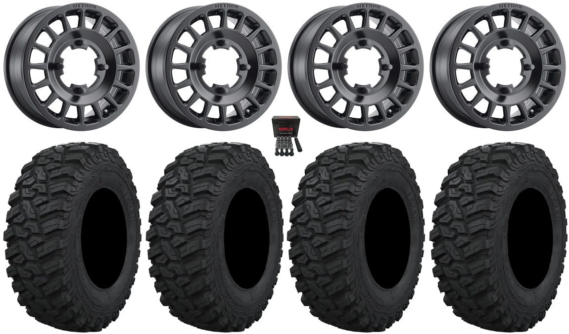Method 407 15" Wheels Black 33" Trekker Tires Can-Am Commander Maverick ...