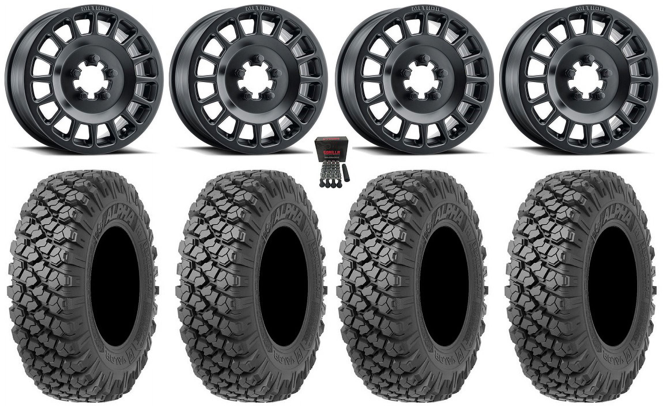 Method 407 15" Wheels Black 35" Alpha Tires Polaris RZR Turbo R & Pro R ...