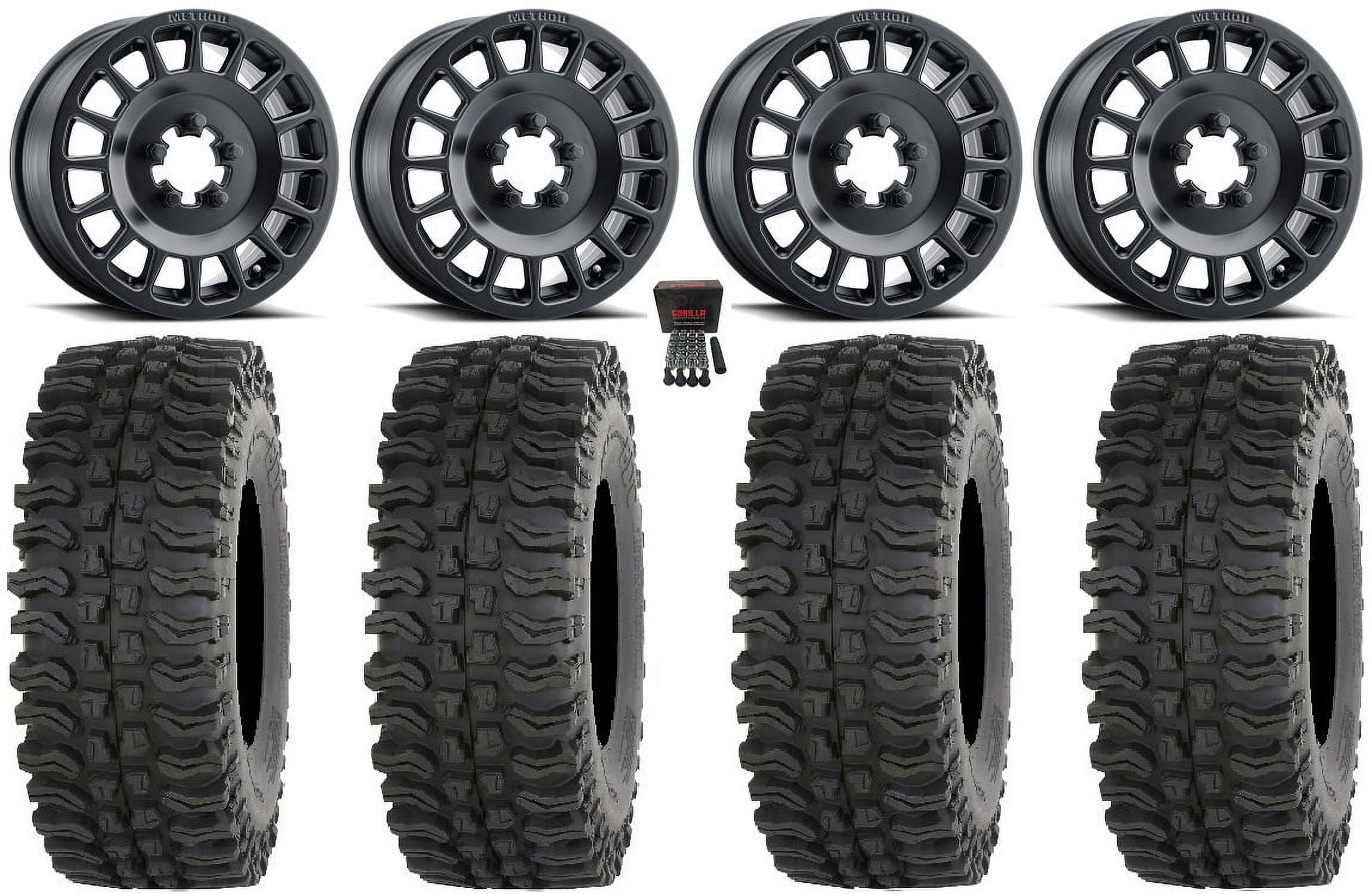 Method 407 15" Wheels Black 35" BDC Tires Polaris RZR Turbo R & Pro R ...