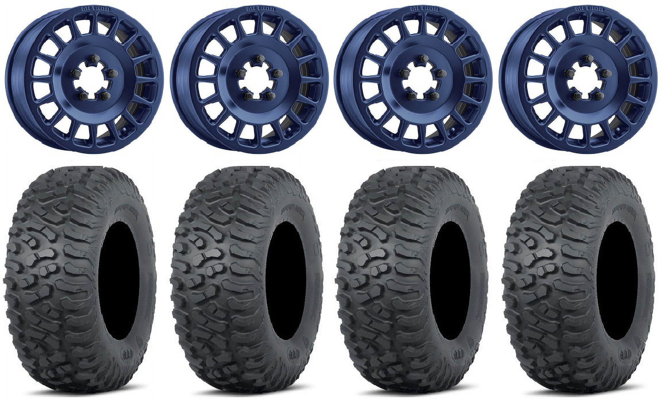 Method 407 15" Wheels Blue 32" Terra Hook Tires Polaris RZR Turbo R ...