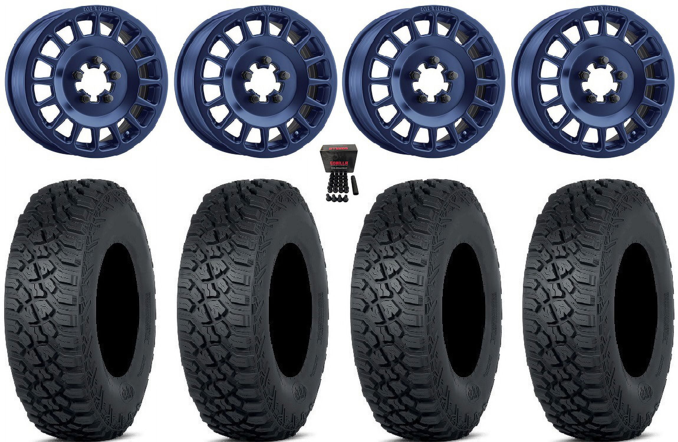 Method 407 15" Wheels Blue 35" Tenacity XNR Tires Polaris RZR Turbo R ...