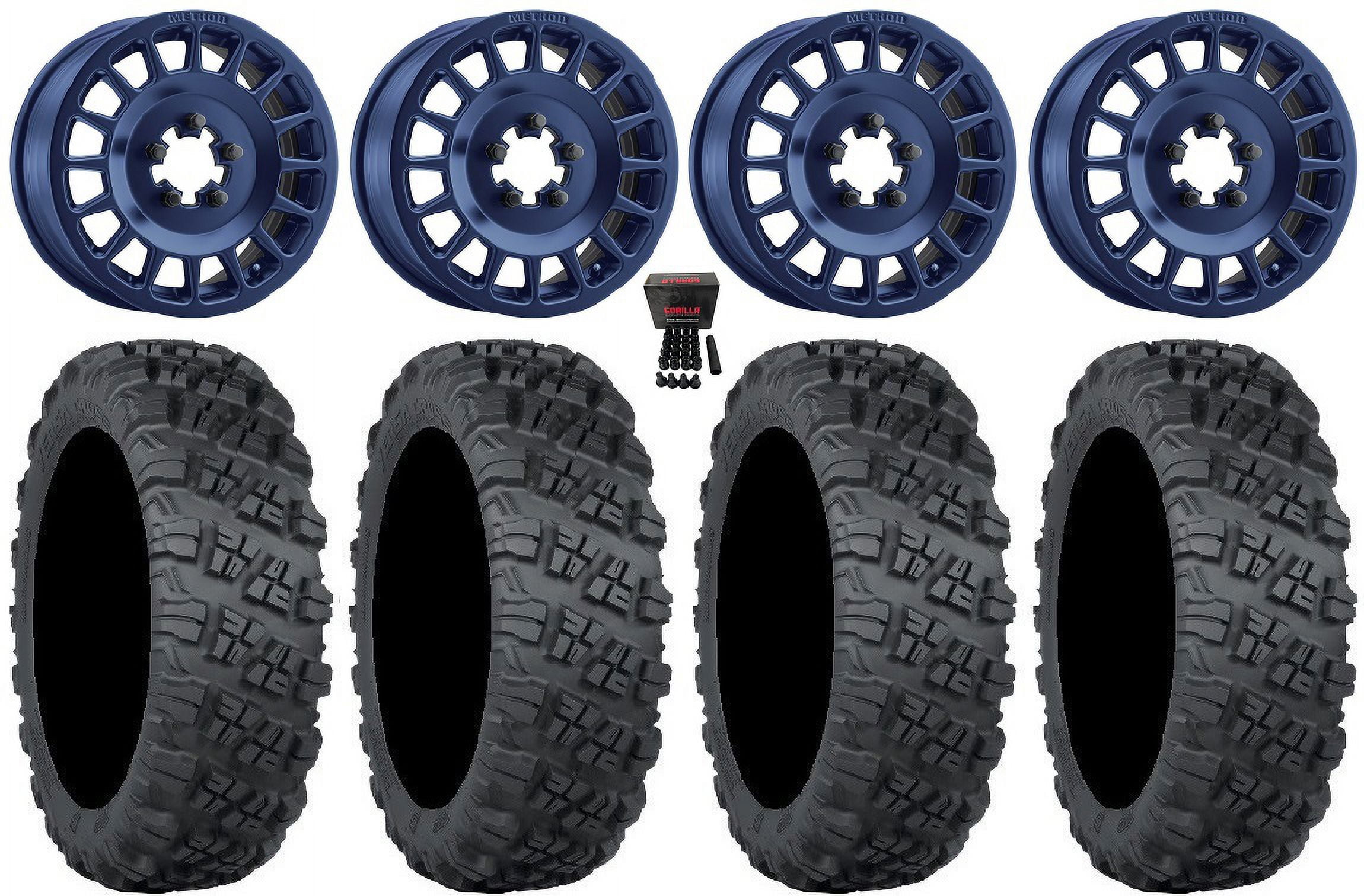 Method 407 15" Wheels Blue 35" Versa Cross V3 Tires Polaris RZR Turbo R ...