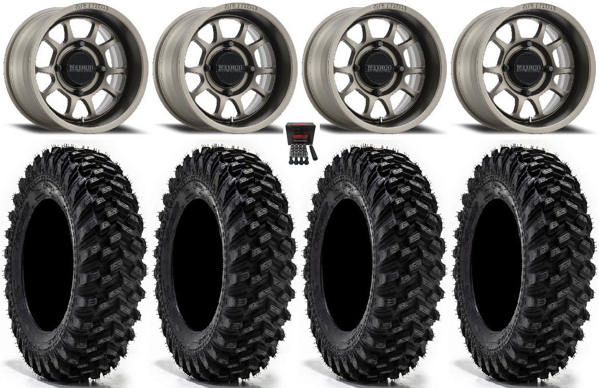 Method 409 15" Wheels Grey (4+3) 32" Warrior XT Tires Polaris RZR XP ...