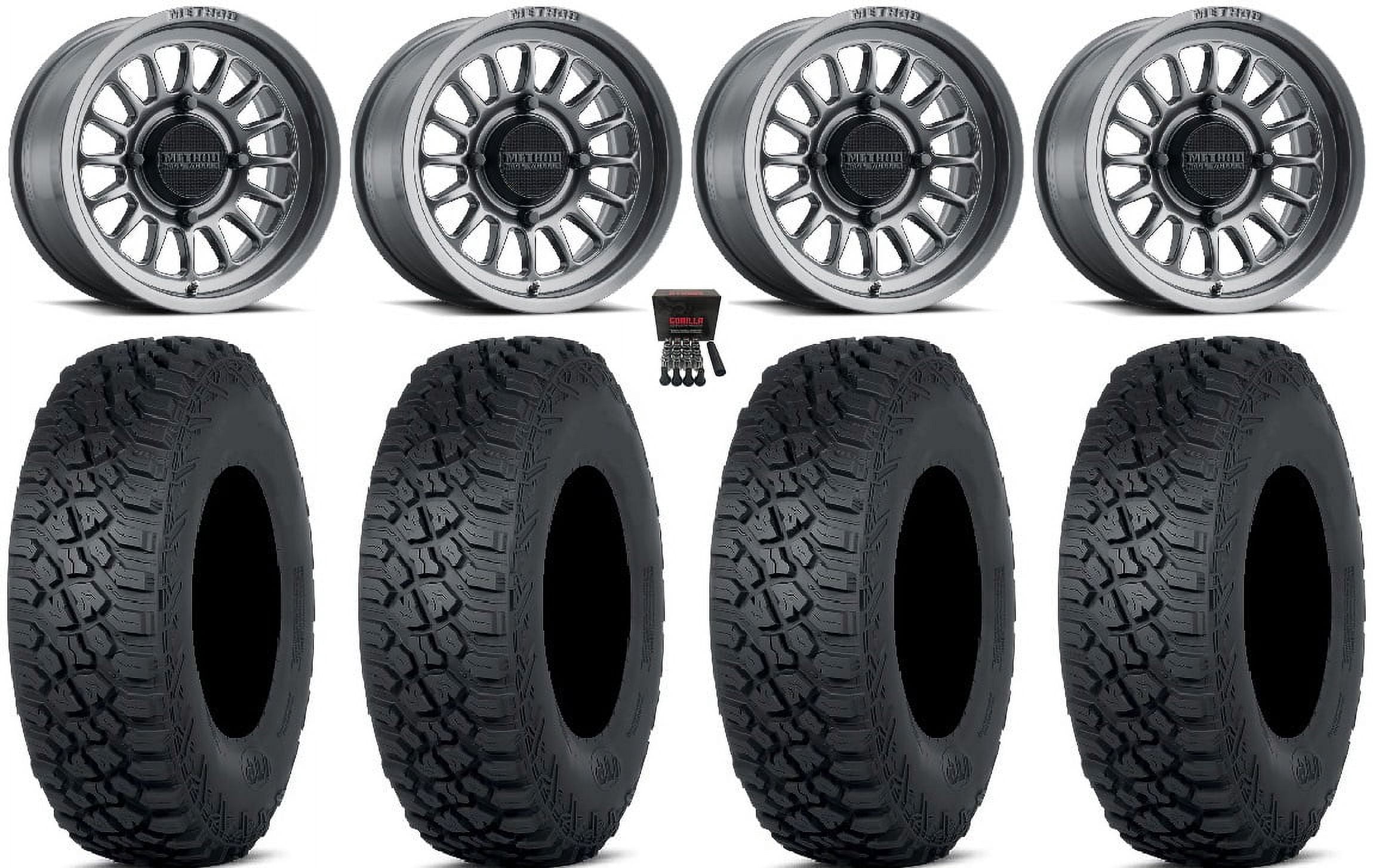 Method 411 15" Ti (5+2) Wheels 33" Tenacity XNR Tires Can-Am Maverick X3 / Honda Pioneer 1000 ...
