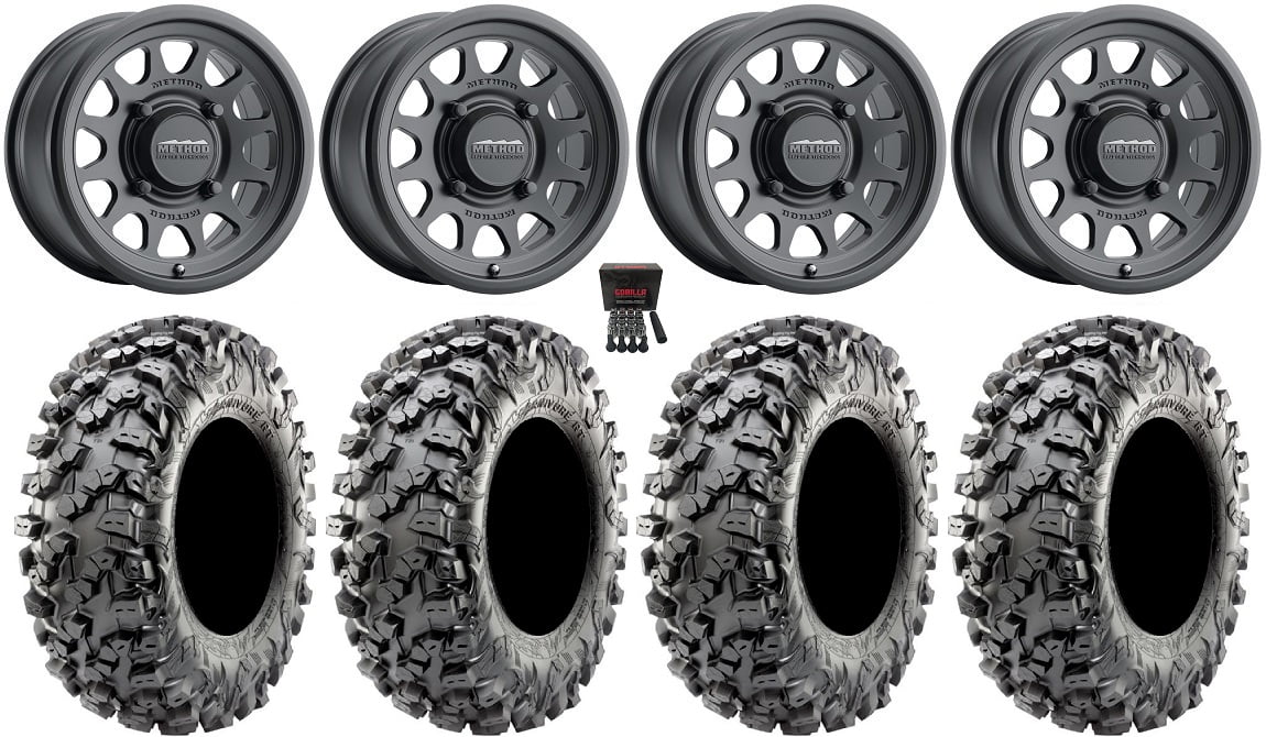 Method 414 14" Black +38mm Wheels 30" Carnivore R/T Tires Sportsman RZR ...