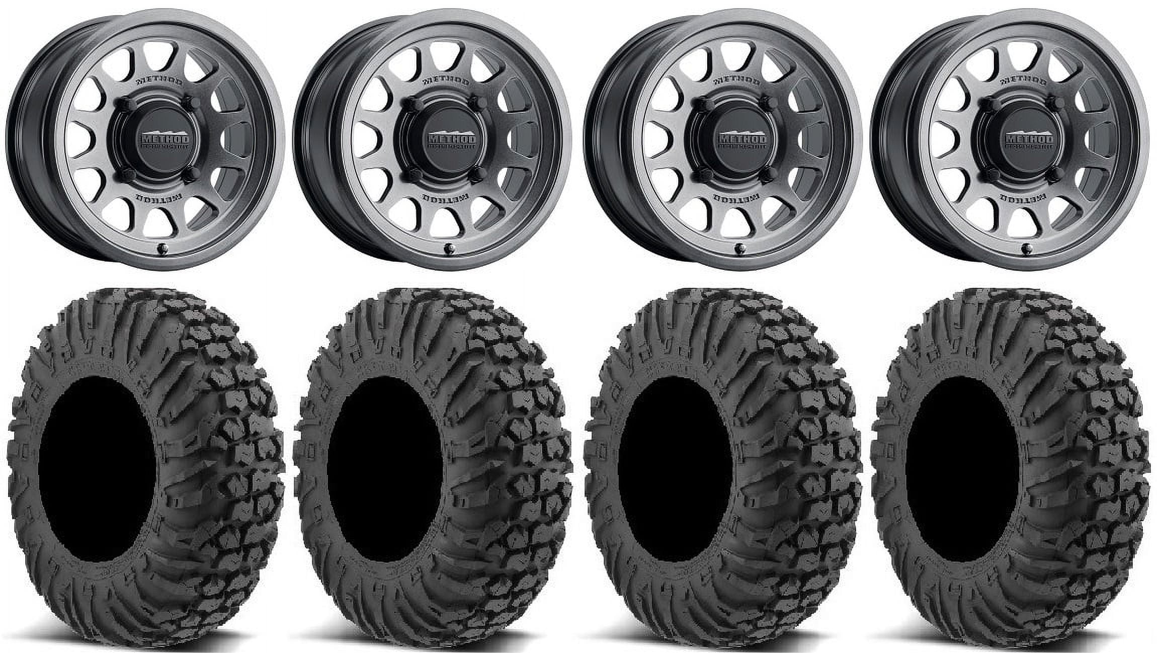Method 414 14" Graphite +38mm Wheels 30" MotoVator Tires Polaris RZR XP ...
