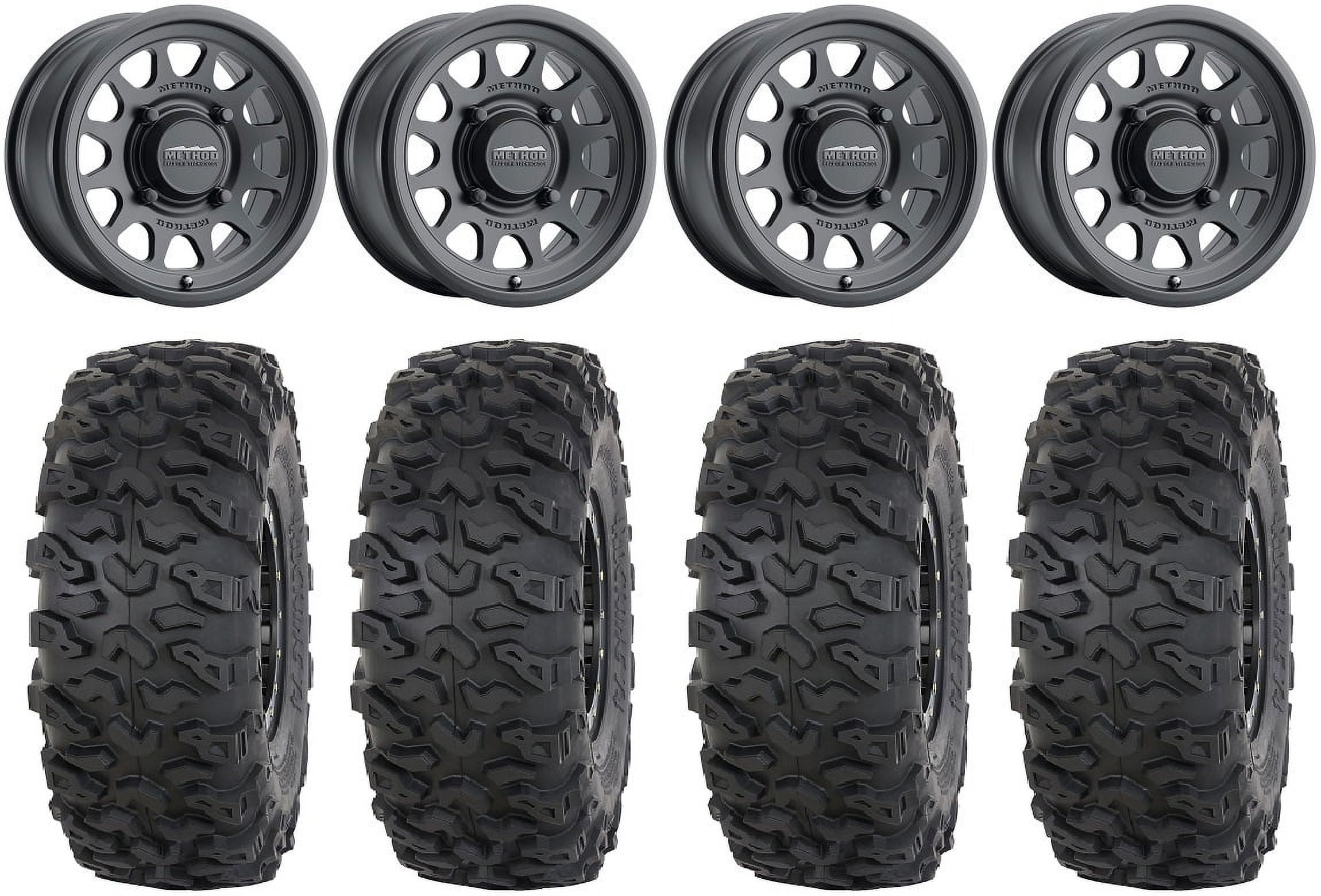 Method 414 14" Wheels Black +38mm 27" Roctane T4 Tires Polaris RZR XP ...