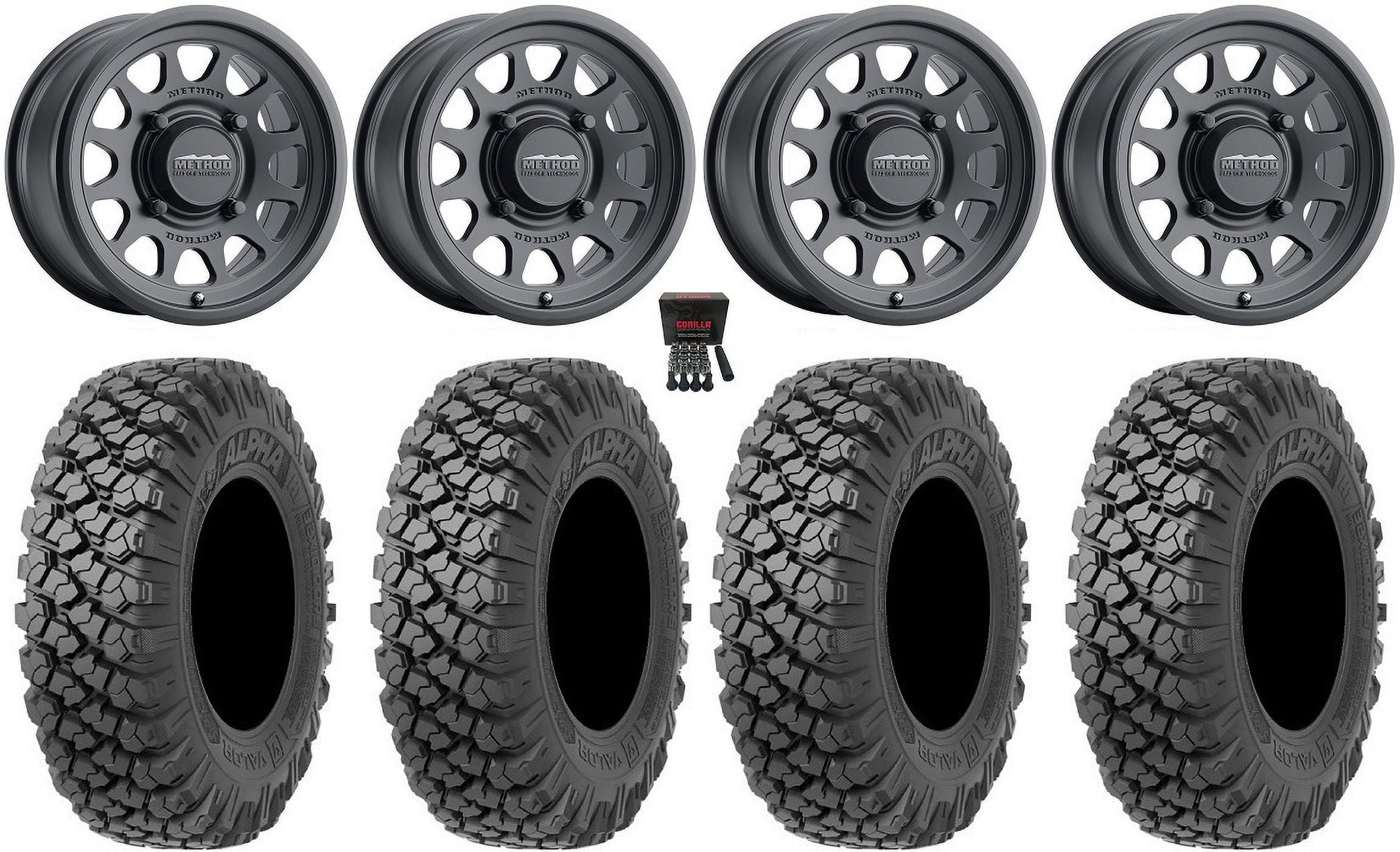 Method 414 14" Wheels Black +38mm 30" Alpha Tires Sportsman RZR Ranger ...