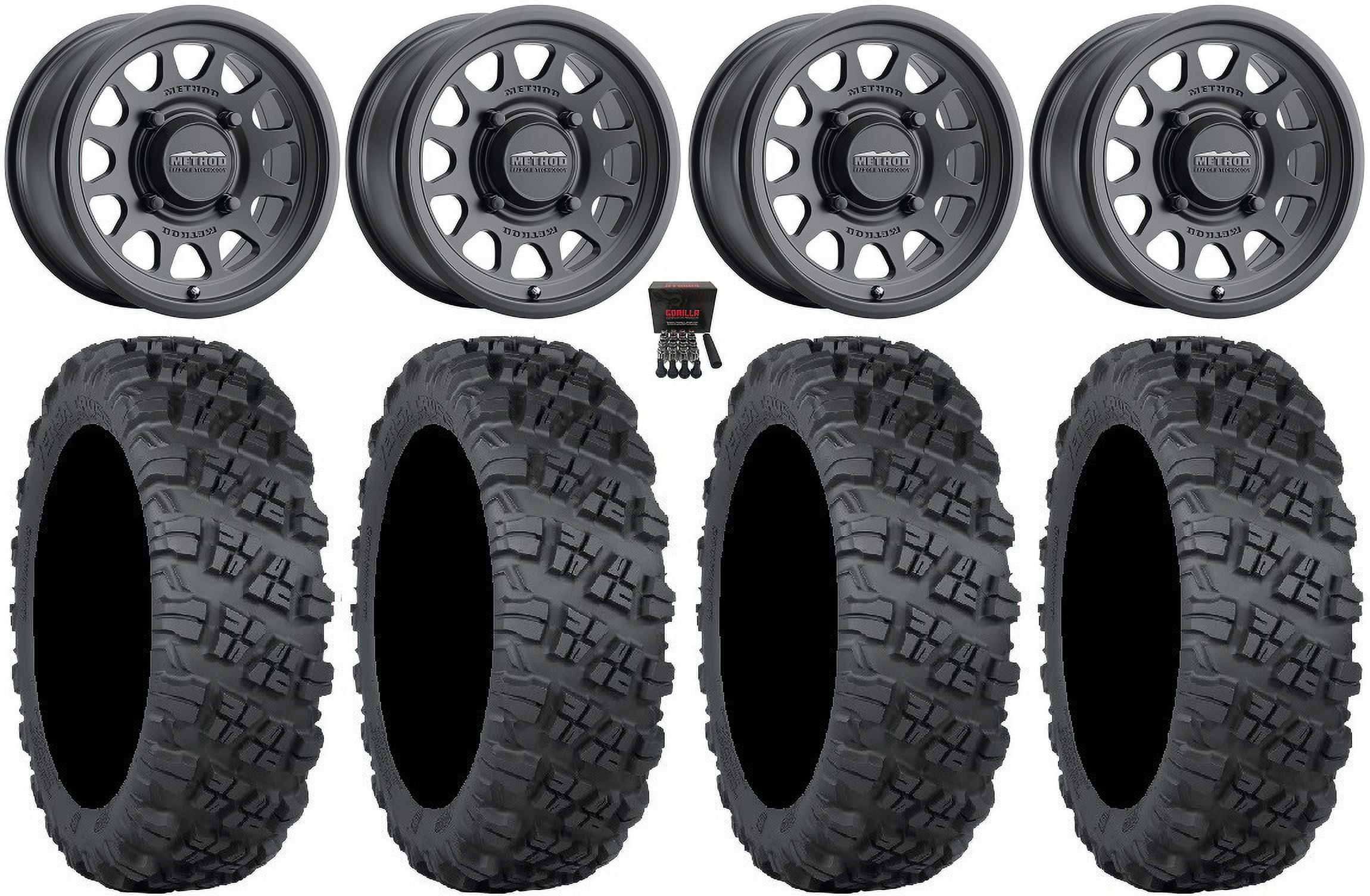 Method 414 14" Wheels Black +38mm 30" Versa Cross V3 Tires Polaris RZR ...