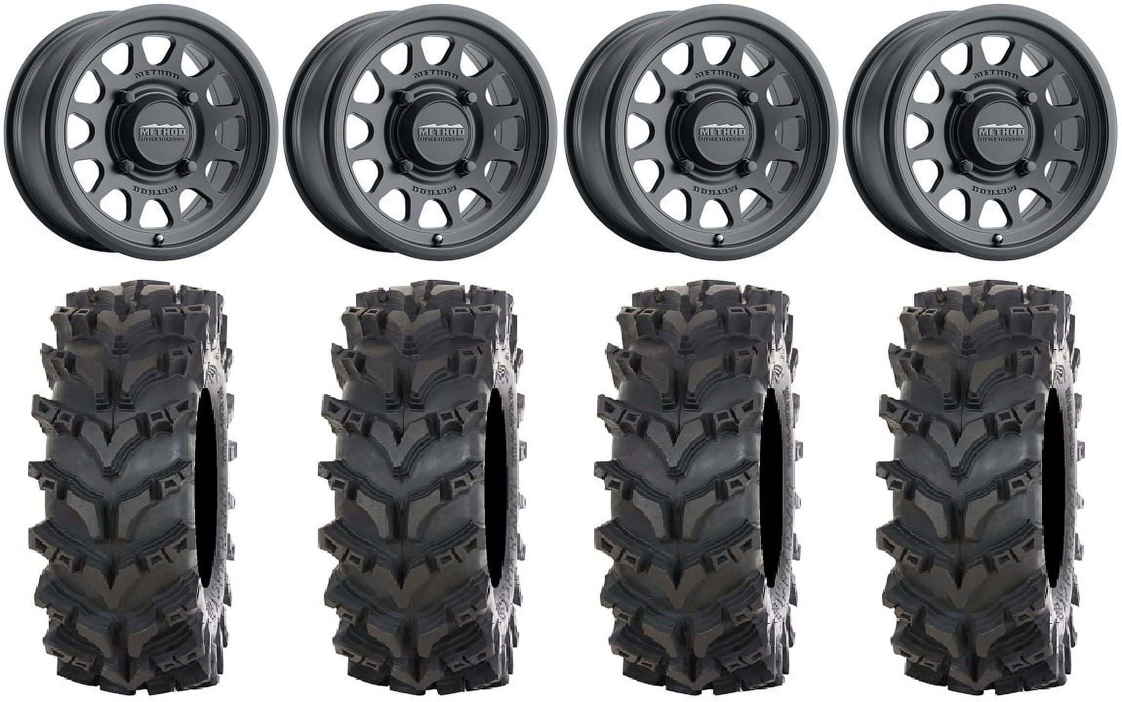 Method 414 14" Wheels Black +38mm 32" Out&Back Max Tires Polaris RZR XP ...