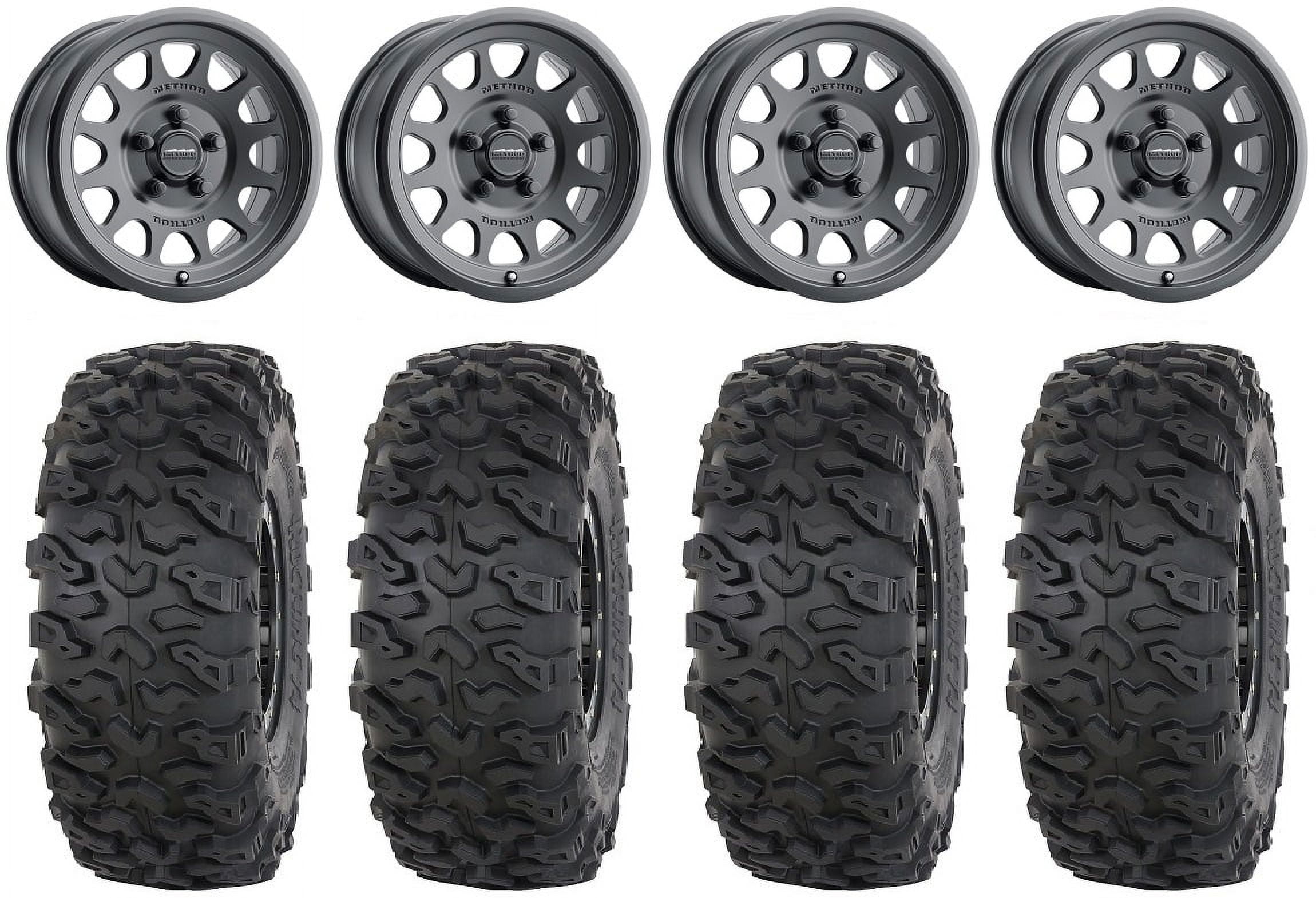 Method 414 15" Wheels Bk +13mm 32" Roctane T4 Tires Polaris RZR Turbo R ...
