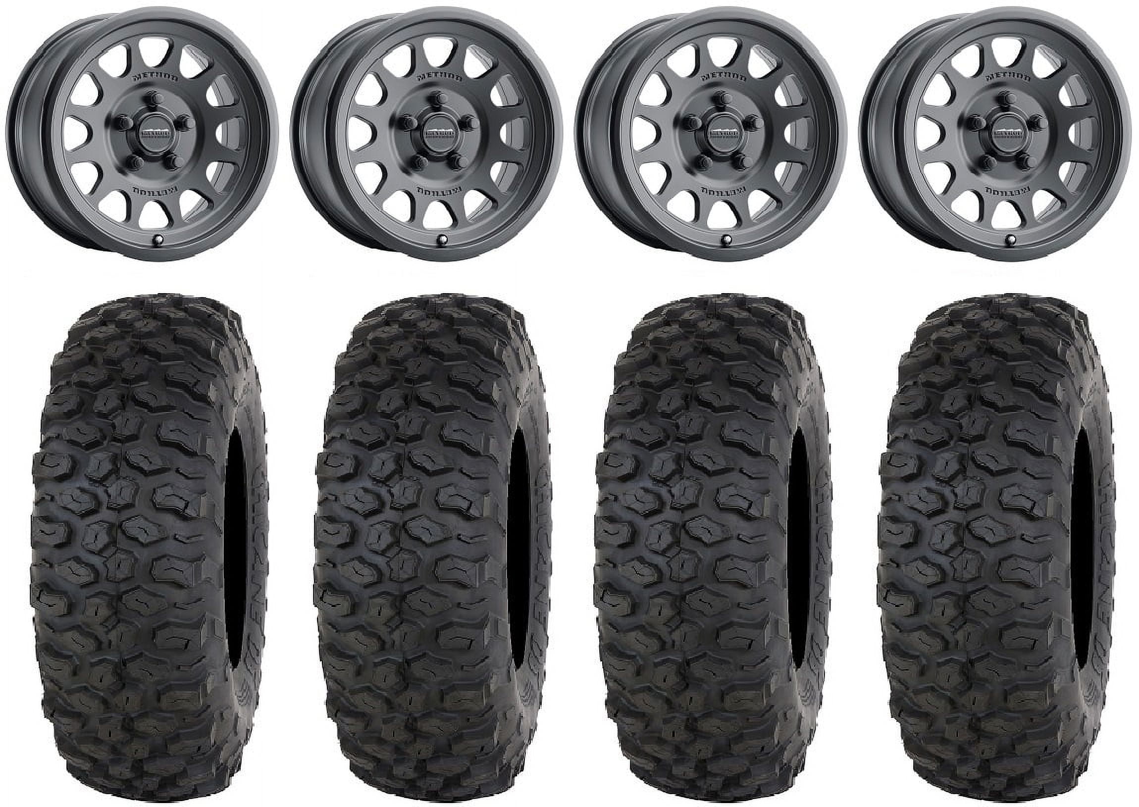 Method 414 15" Wheels Bk +38mm 35" Chicane DS Tires Polaris RZR Turbo R ...