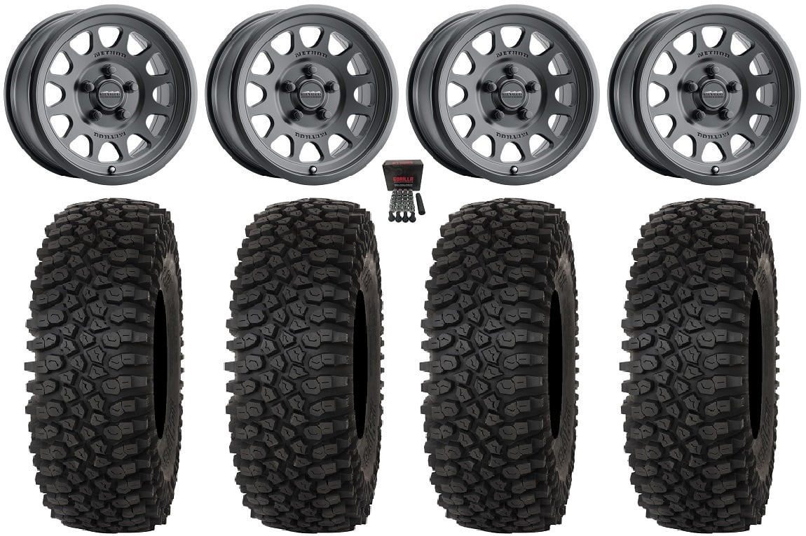 Method 414 15" Wheels Bk +38mm 35" Roctane STX Tires Polaris RZR Turbo ...