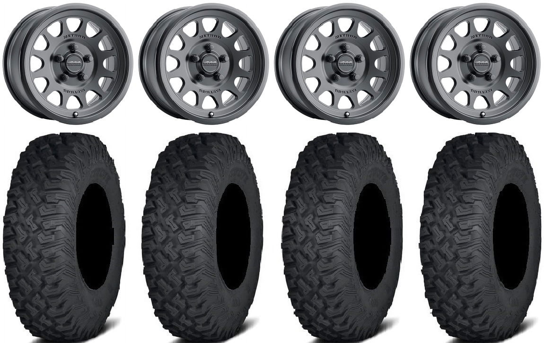 Method 414 15" Wheels Black +13mm 33" Coyote Tires Polaris RZR Turbo R ...