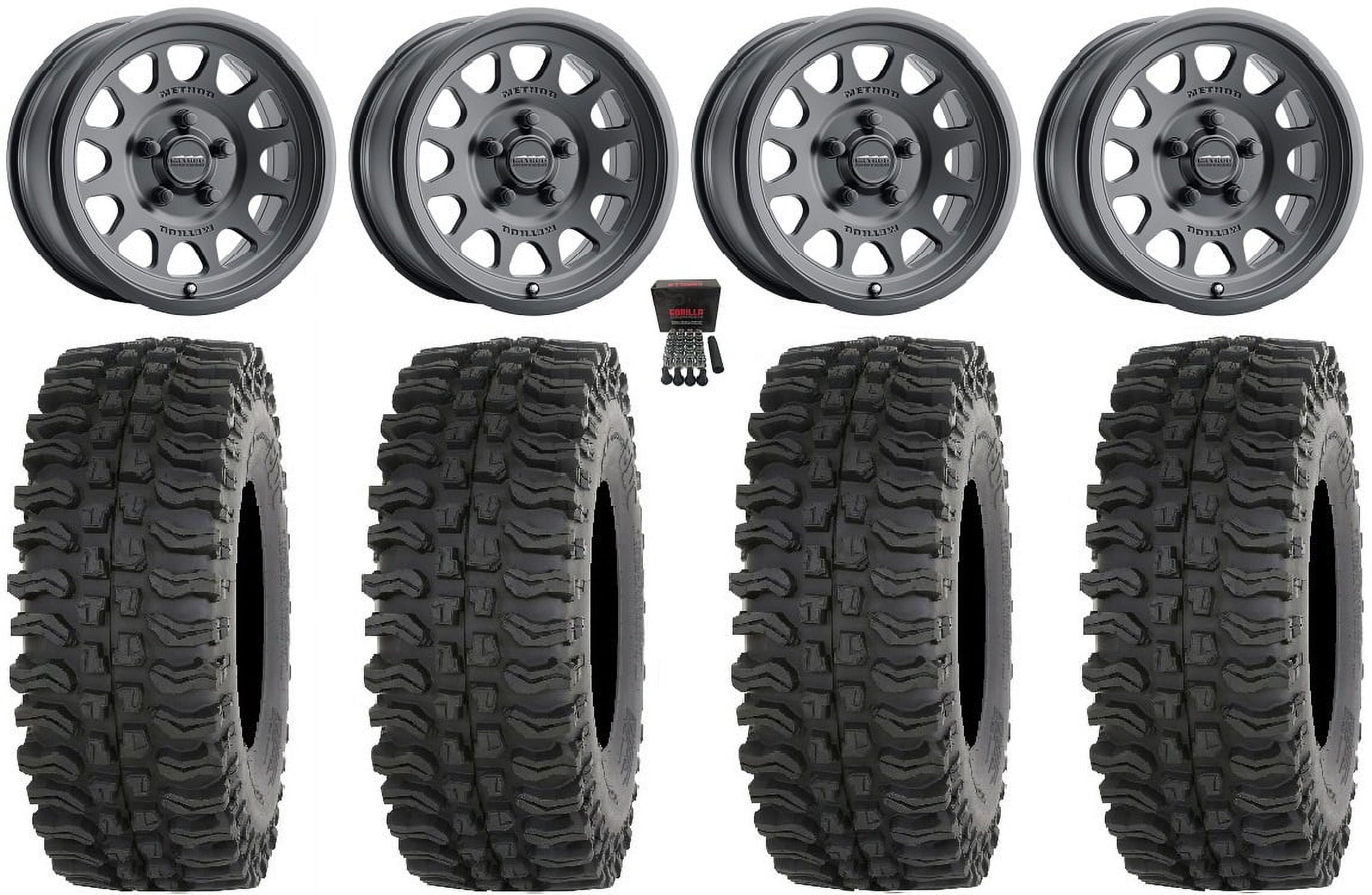 Method 414 15" Wheels Black +38mm 32" BDC Tires Polaris RZR Turbo R ...