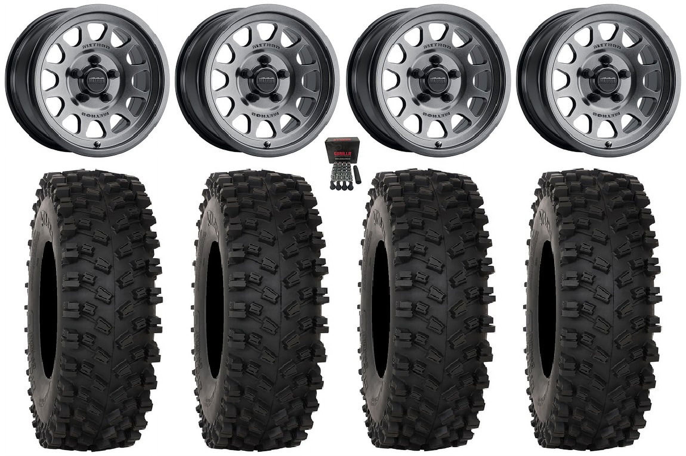 Method 414 15" Wheels Graphite +13mm 32" ATX470 Tires Polaris RZR Turbo ...