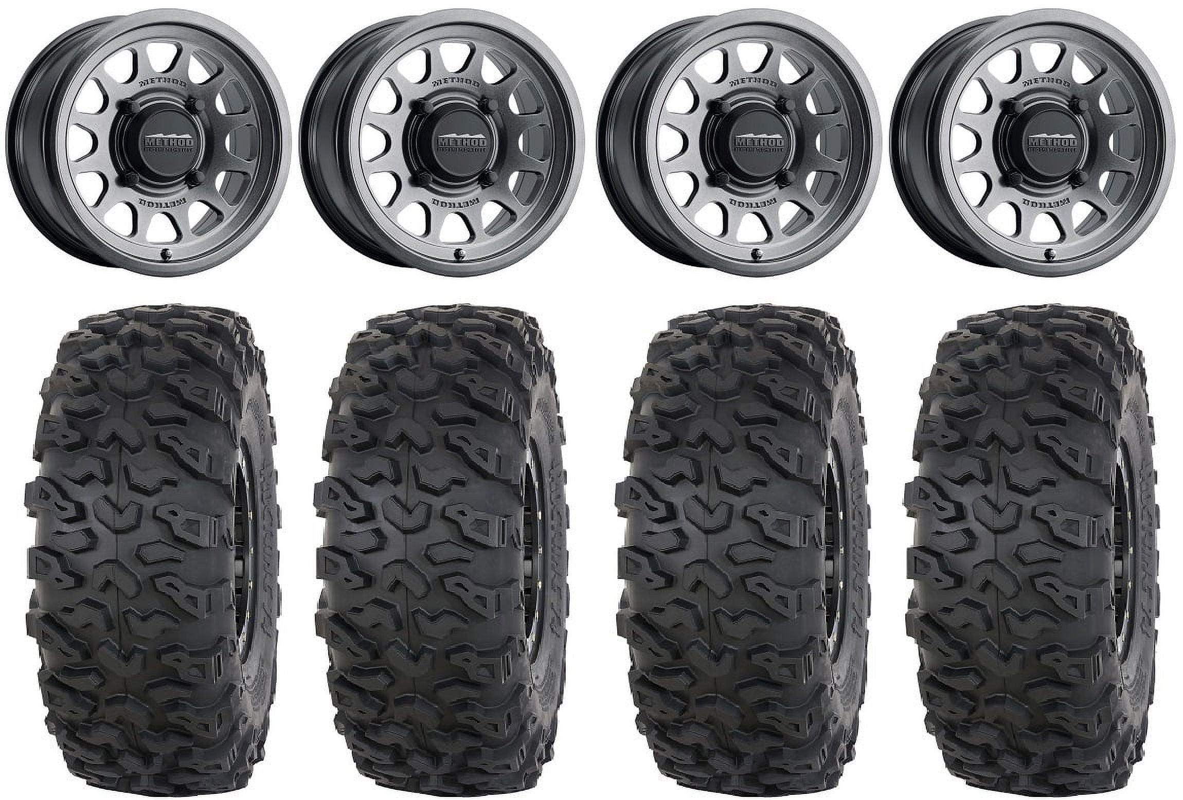 Method 414 15" Wheels Graphite +13mm 35" Roctane T4 Tires Can-Am ...