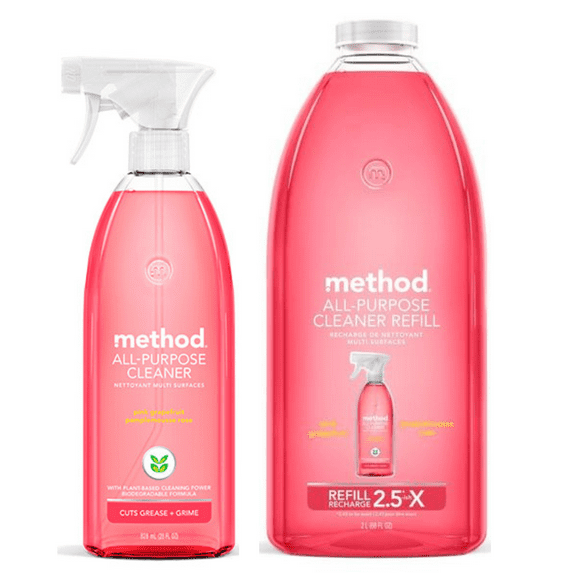 Method All Purpose Cleaner, Pink Grapefruit Scent, 28 oz. Spray & 68 oz ...