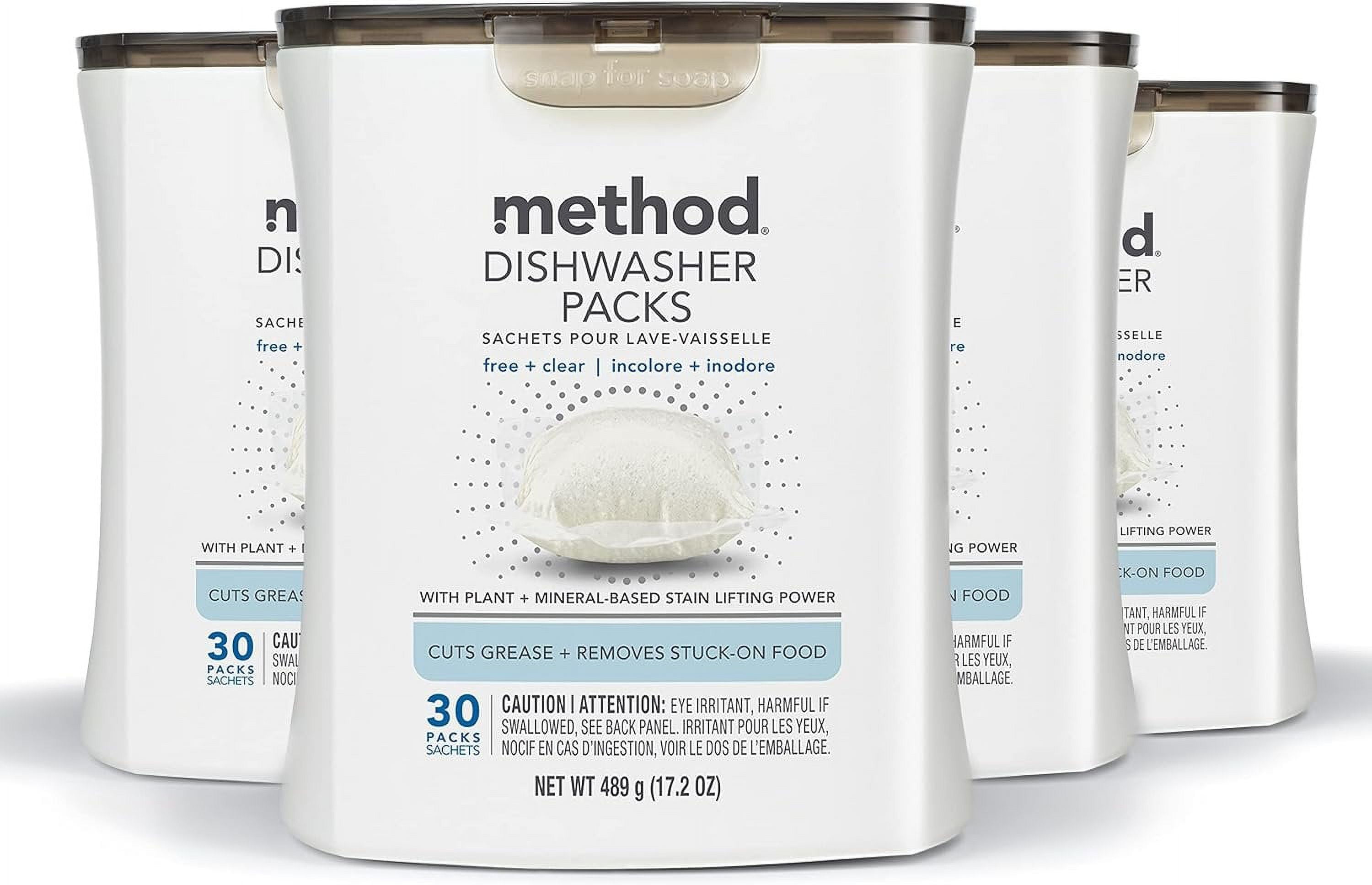 Method Dishwasher Detergent Packs, Fragrance Free + Clear, Dishwashing Rinse Aid to Lift Tough ...