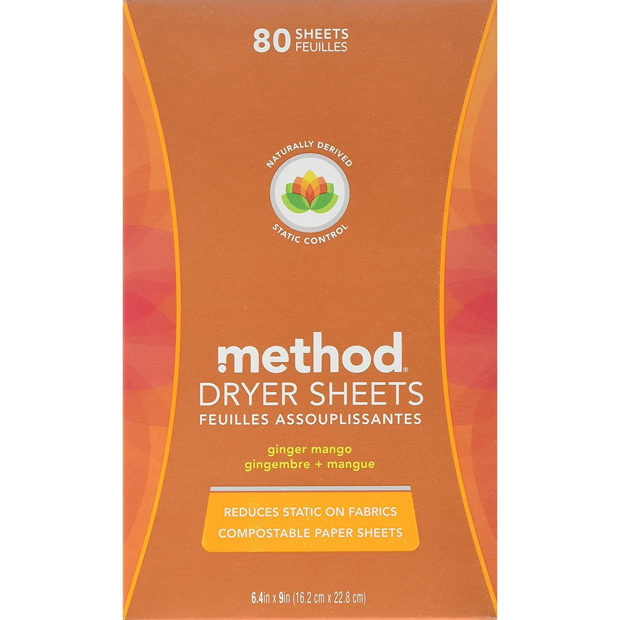 method Dryer Sheets Ginger Mango, 80 Sheets, Pack of 2 - Walmart.com